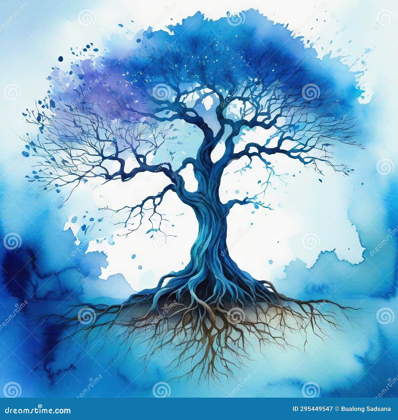 Tree with Branches and Roots of Watercolour and Alcohol Generated Stock ...