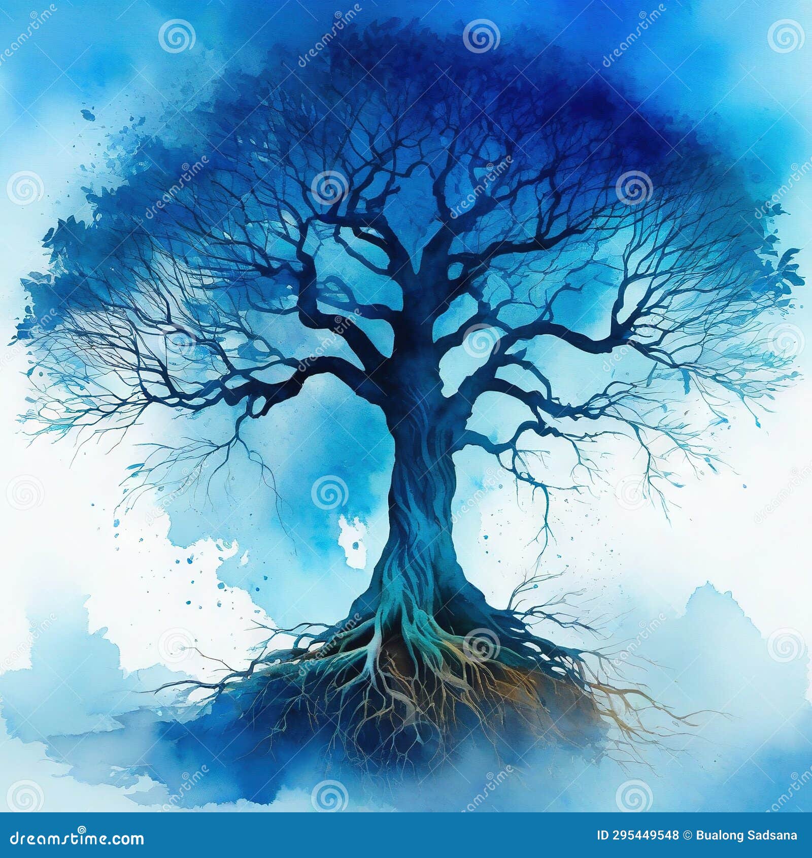 Tree with Branches and Roots of Watercolour and Alcohol Generated Stock ...