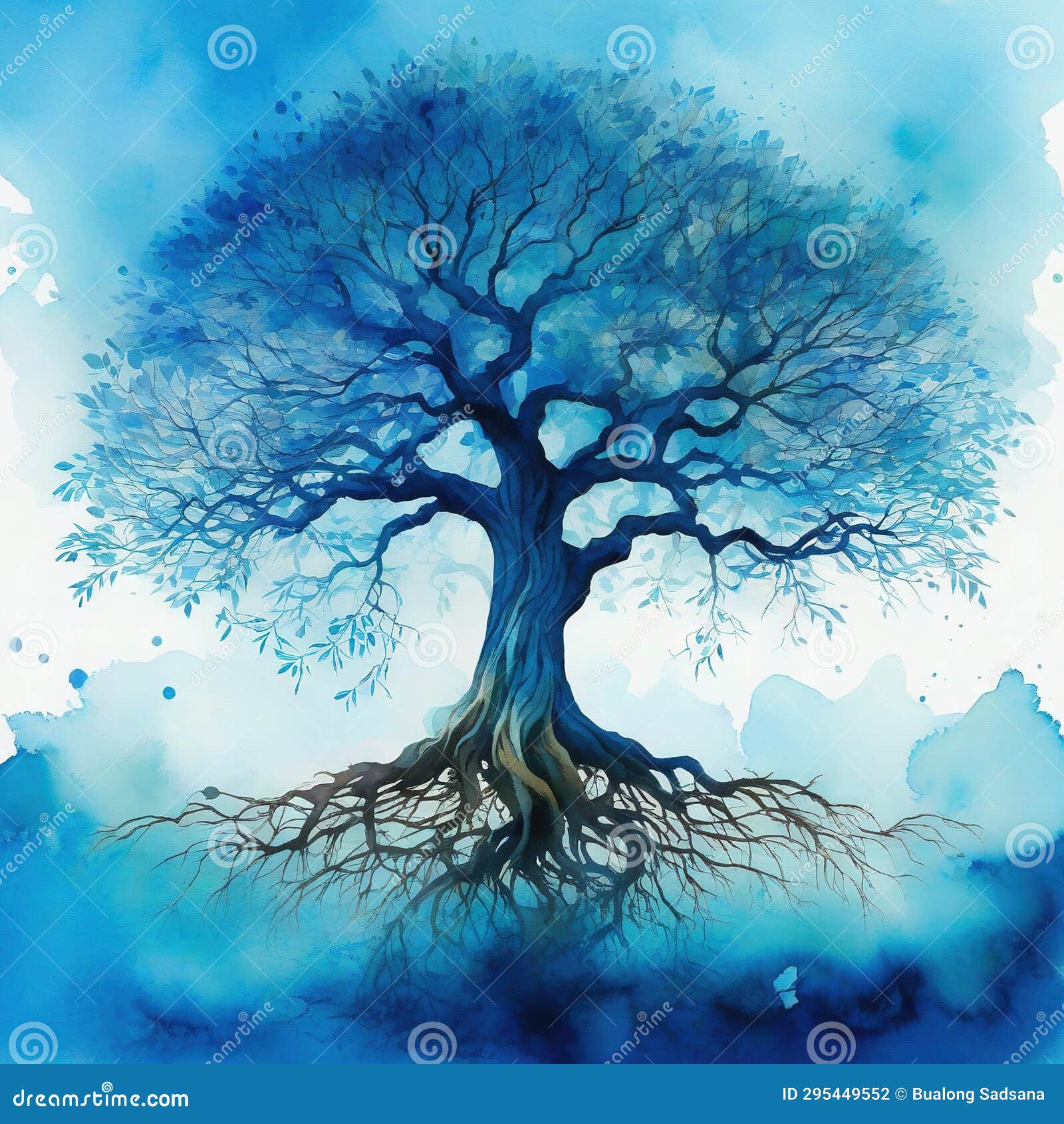 Tree with Branches and Roots of Watercolour and Alcohol Generated Stock ...