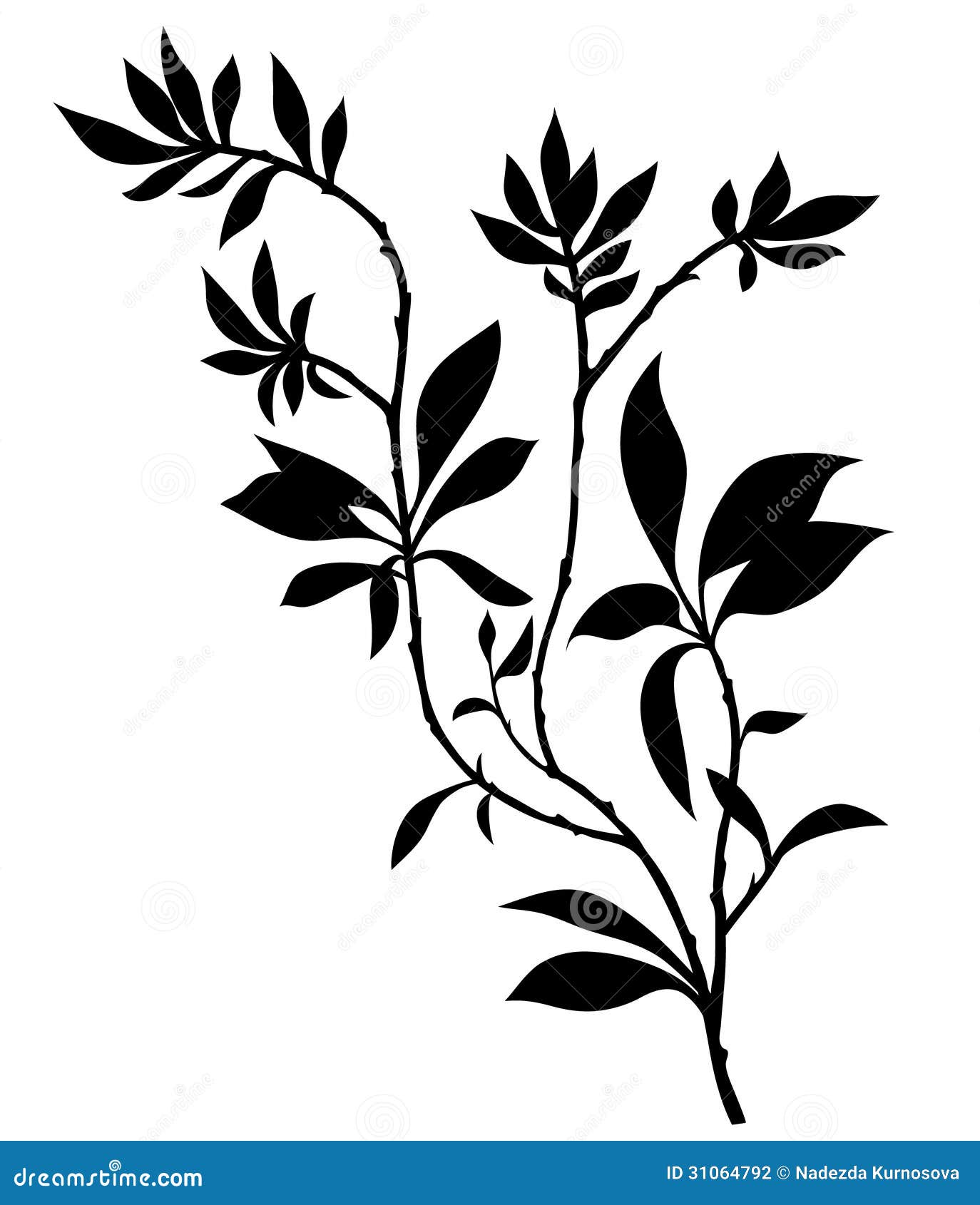 Tree Branches Silhouette with Lot of Leaves Stock Vector - Illustration ...