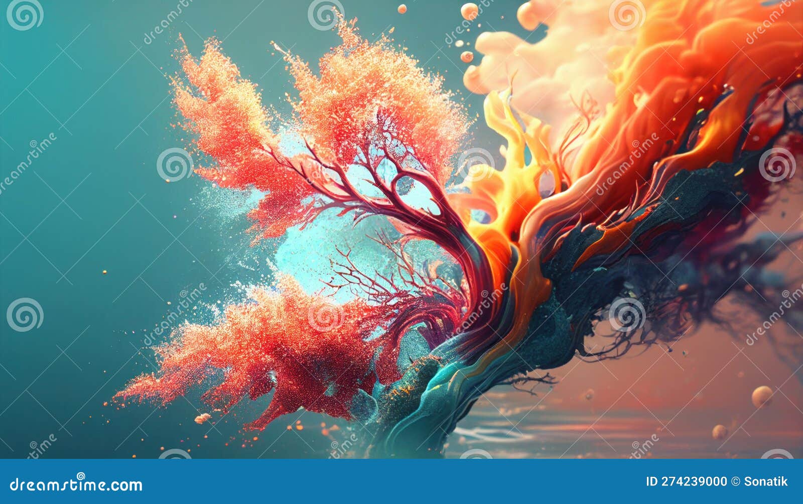 Tree in Splashes of Paint by Generative AI Stock Illustration ...