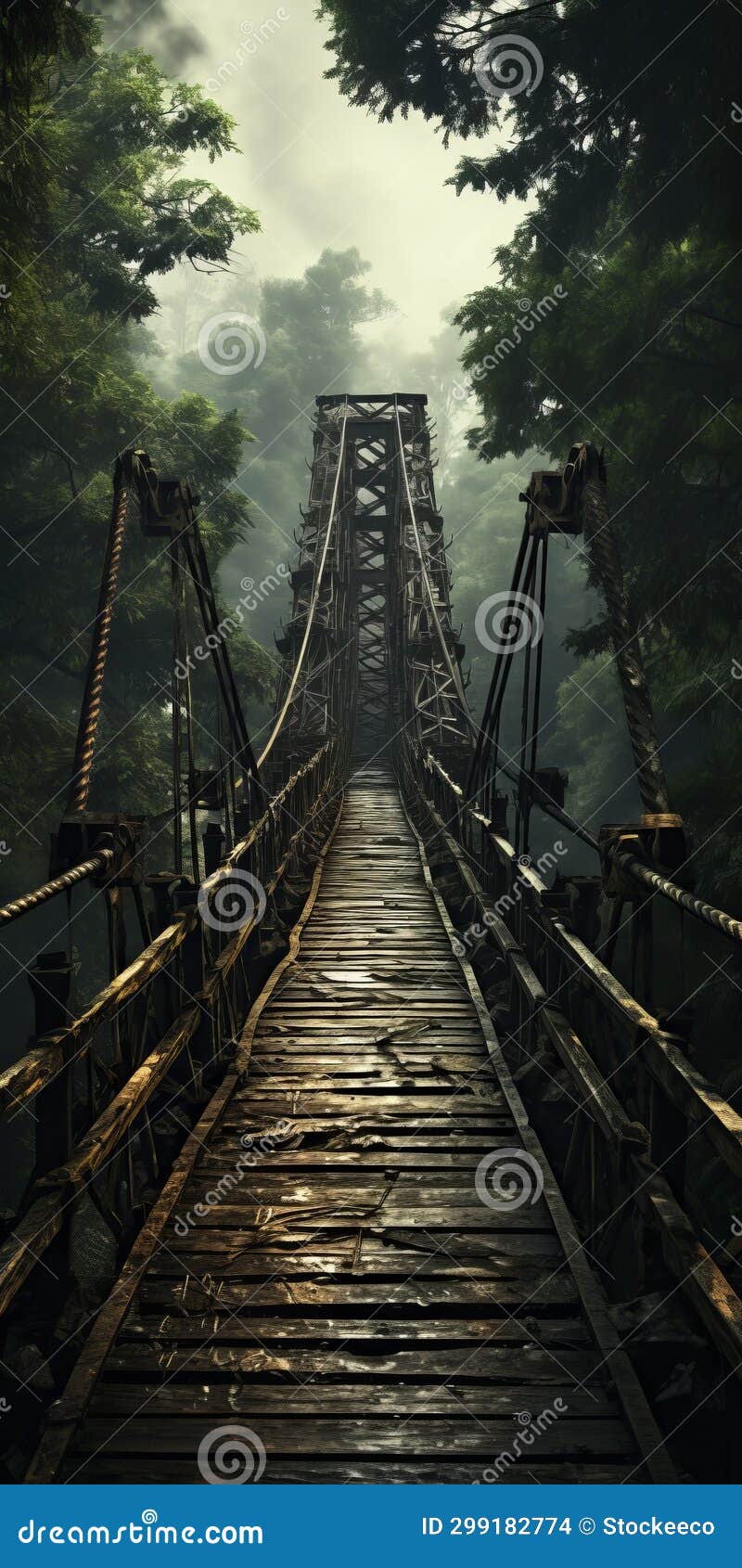 Dark Realism: a Stunning 19th Century Wooden Rope Bridge in the Jungle ...