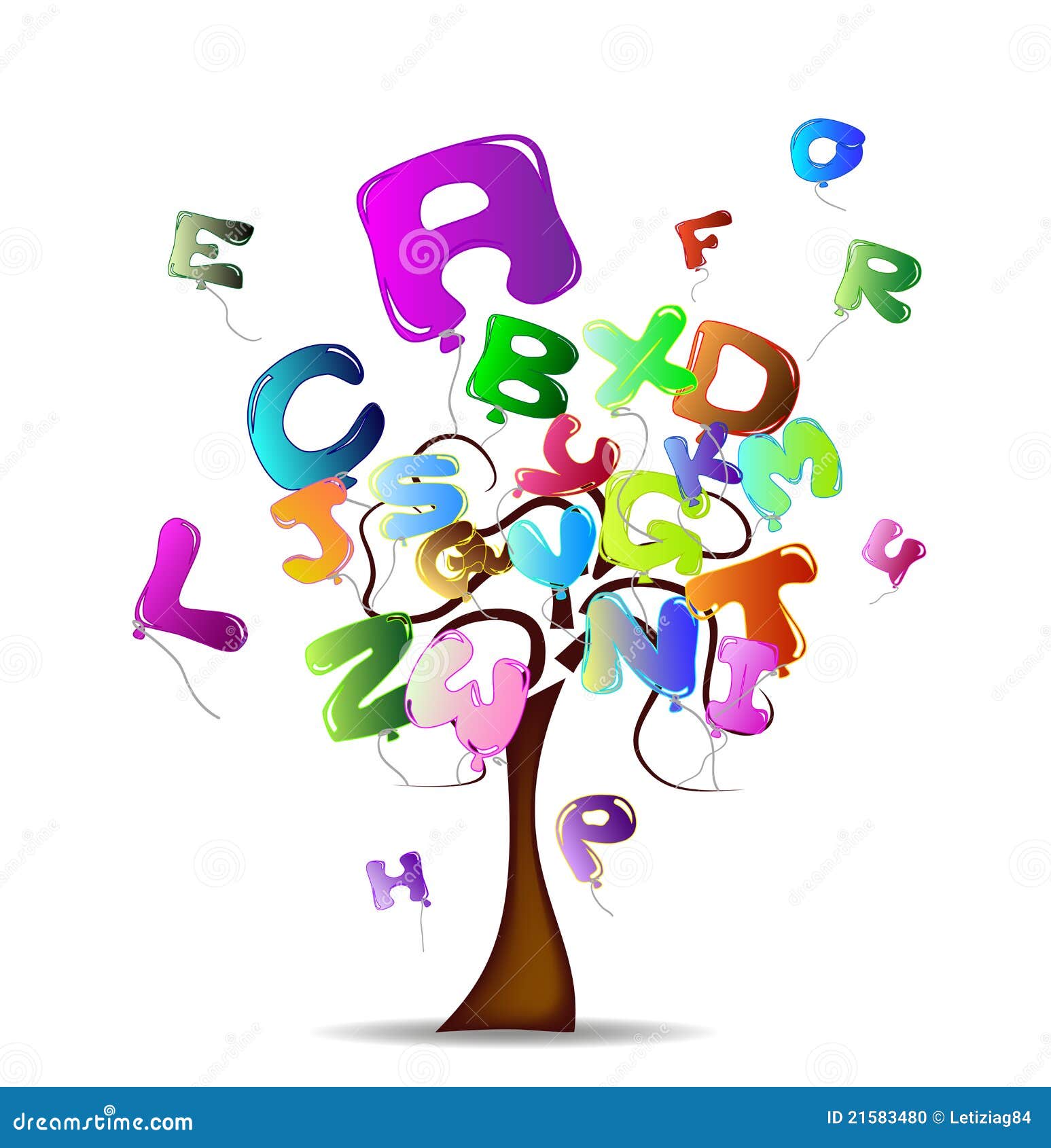 Tree with Bright Balloons in the Shape of Letters Stock Vector ...