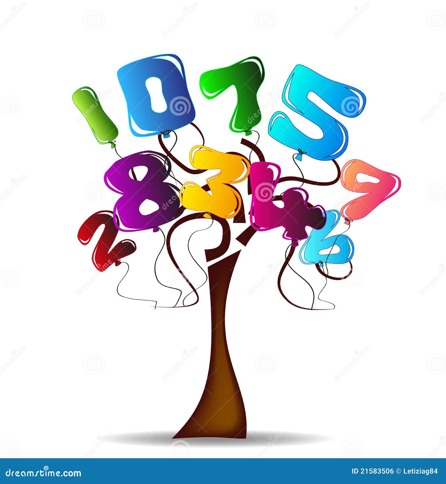 Tree with Bright Balloons in the Shape of Numbers Stock Vector ...