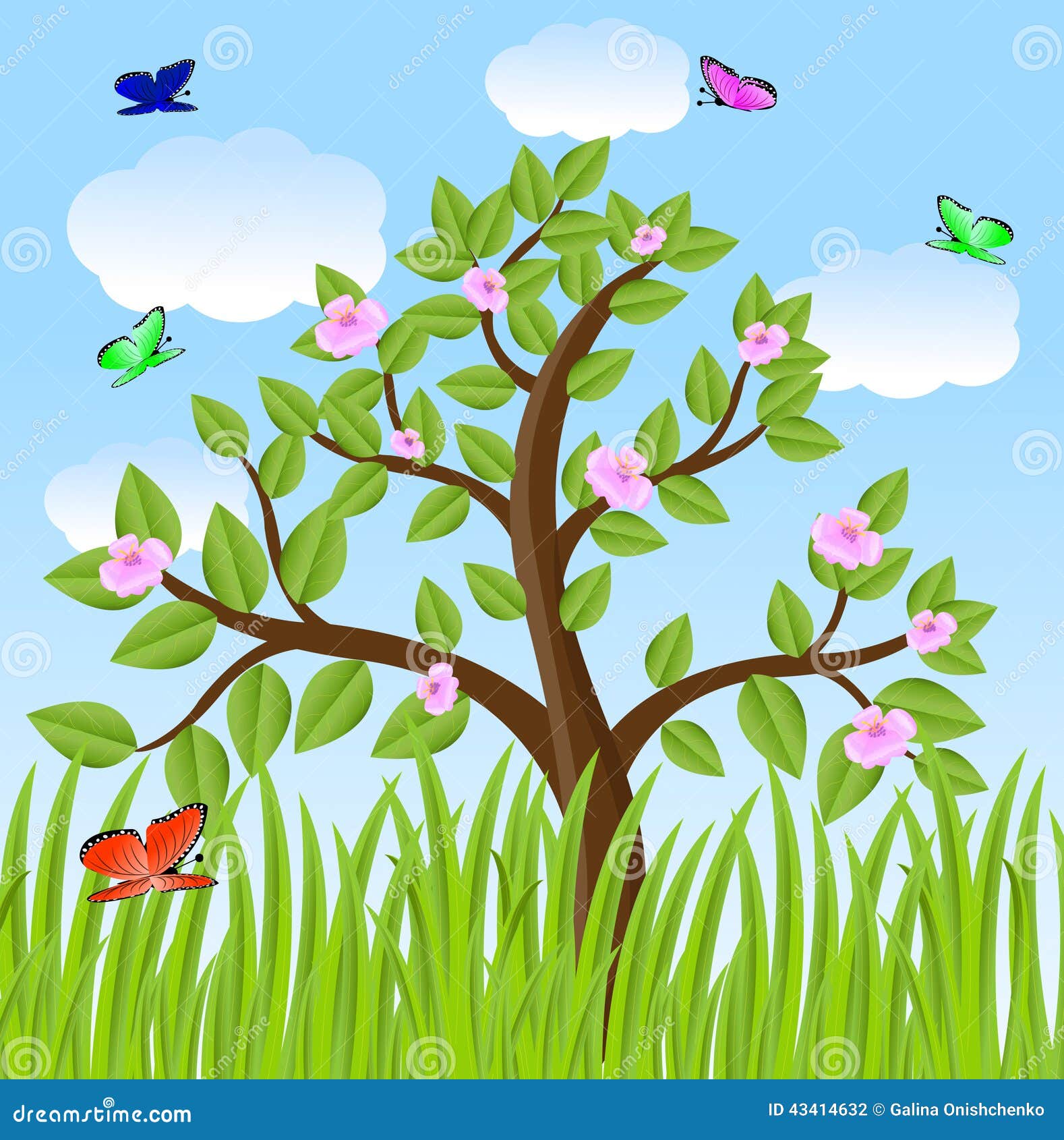 Tree and Bright Varicoloured Butterflies Stock Vector - Illustration of ...