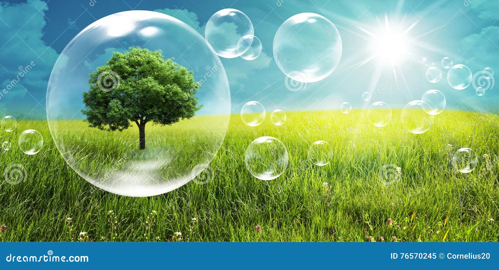 Tree in a bubble stock illustration. Illustration of blue - 76570245