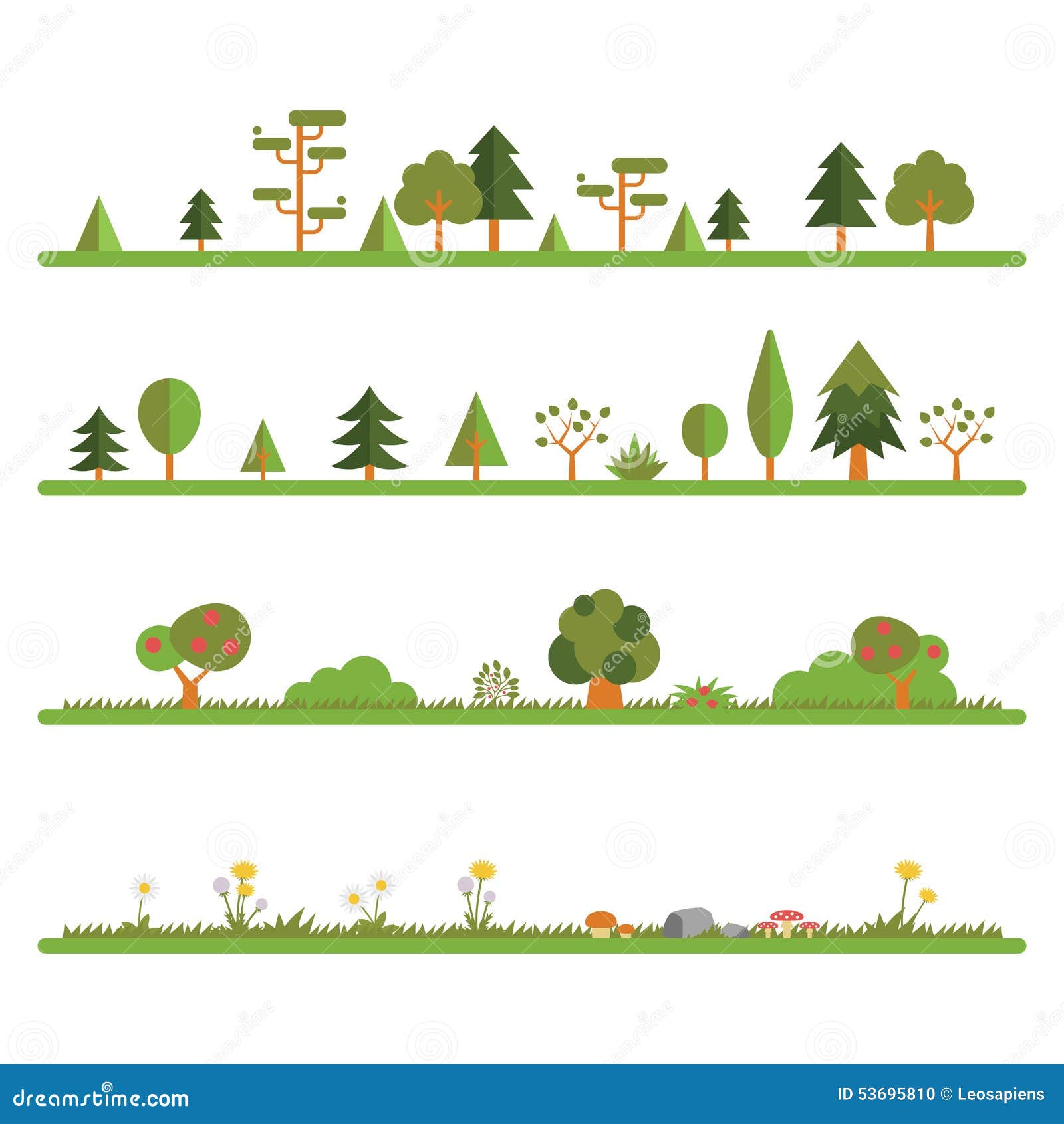 Tree and Bush Line Set stock vector. Illustration of environment - 53695810