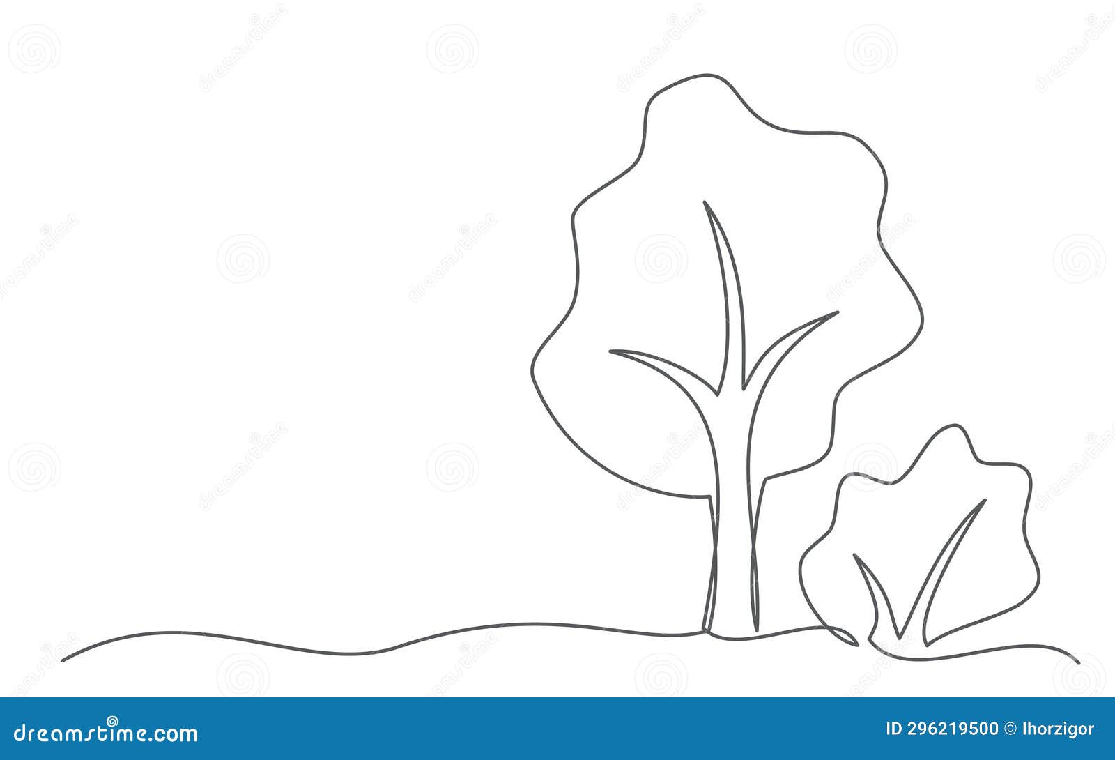 Tree and Bush One Line Drawing Isolated on White Background Stock ...