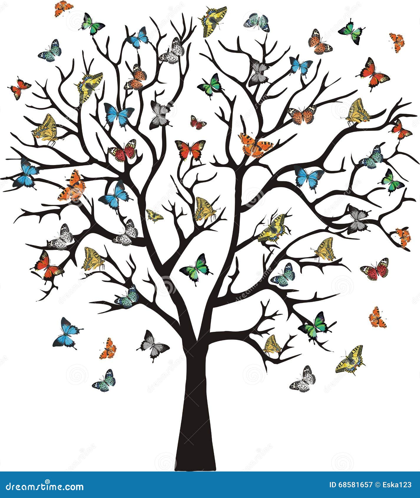 Tree with butterflies stock vector. Illustration of wheel - 68581657