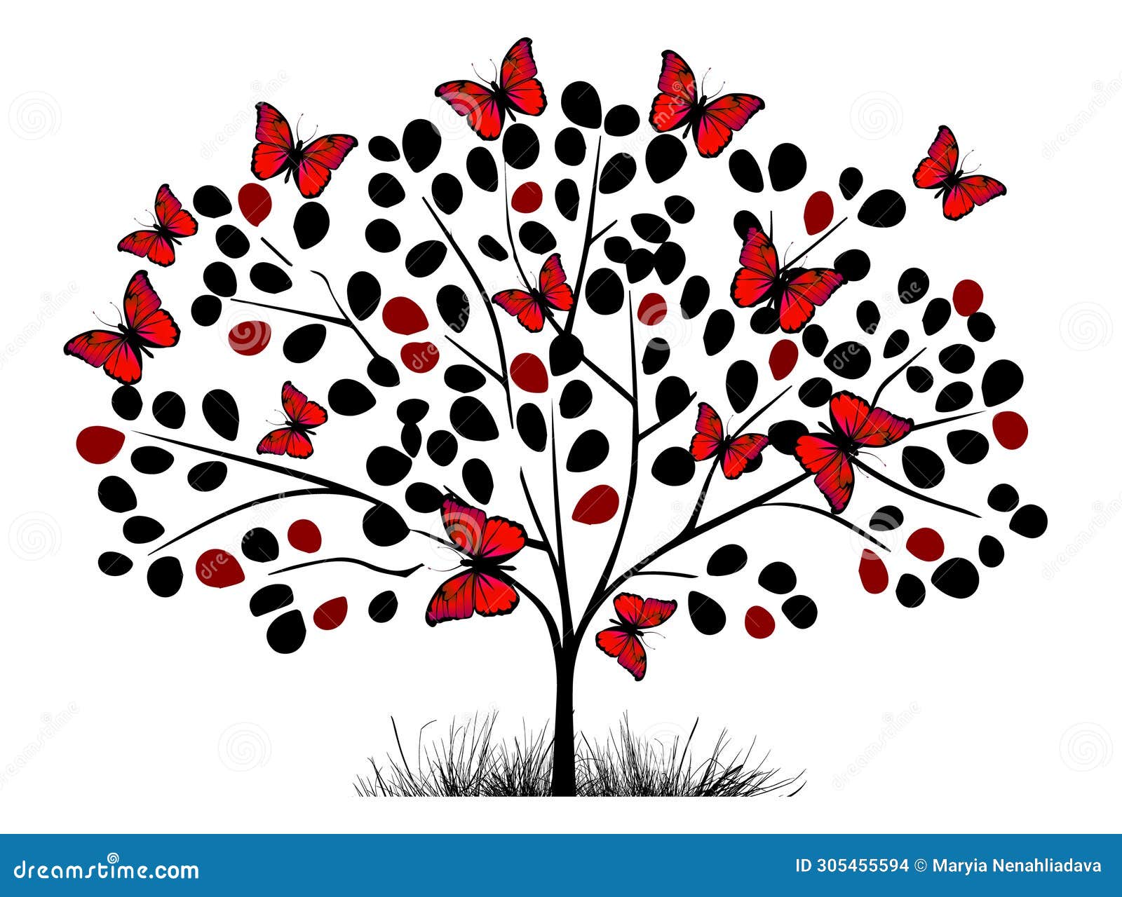 Tree with Butterflies and Hearts. Hand Drawing. Not AI, Vector ...