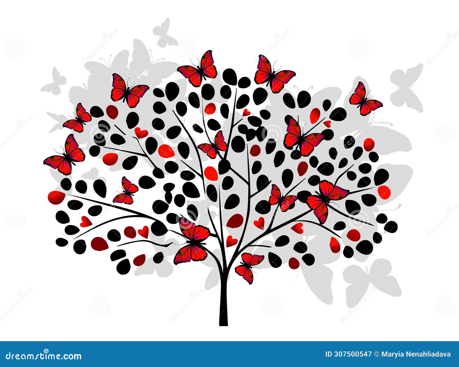Tree with Butterflies and Hearts. Hand Drawing. Not AI, Vector ...