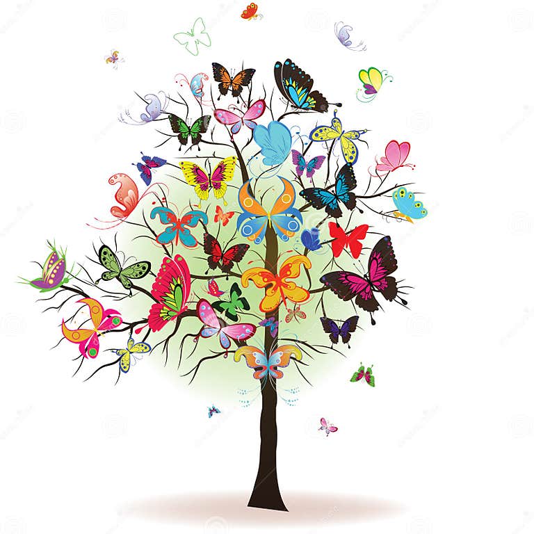 Tree with butterfly stock vector. Illustration of cartoon - 17857470