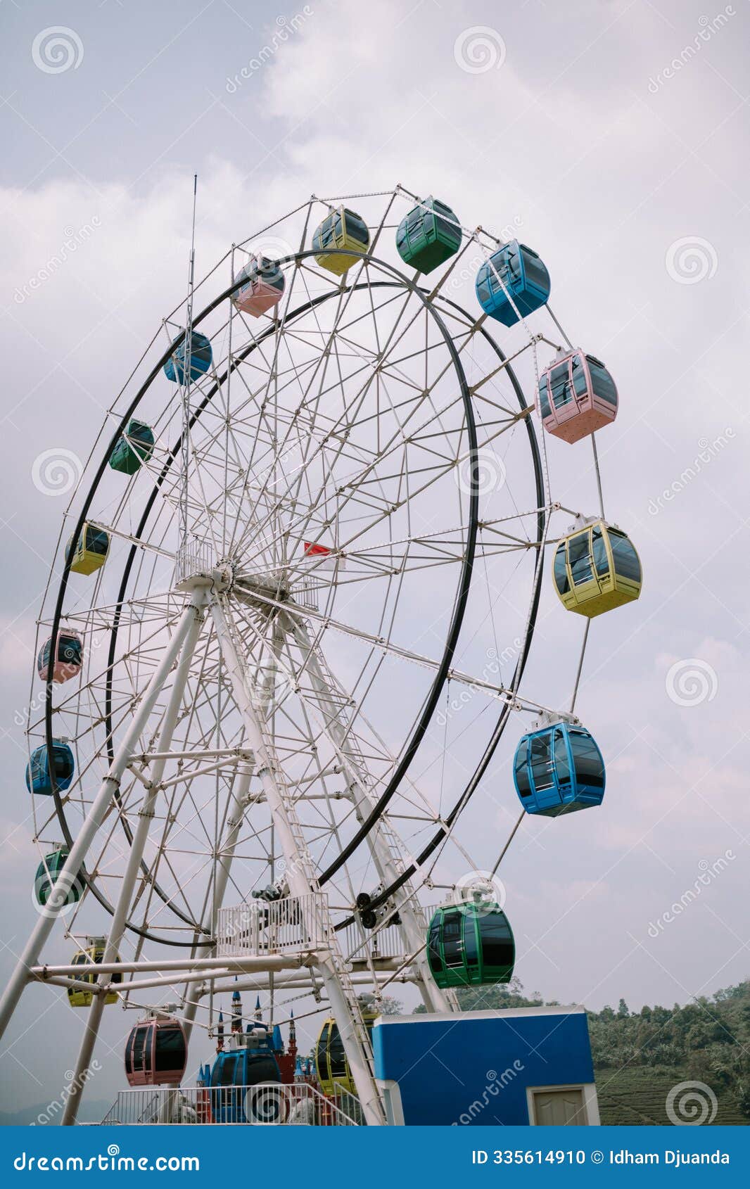 A Tree Cage and Ferris Wheel with a Backdrop of Slightly Cloudy Skies ...