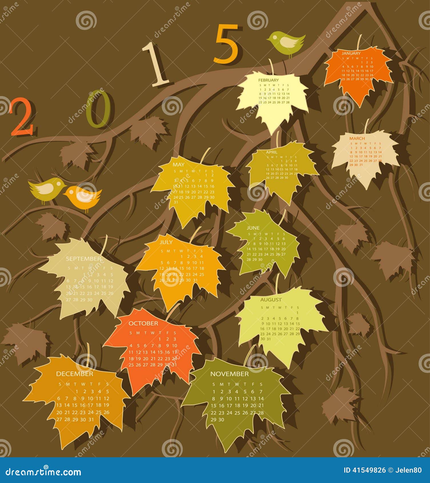 Tree Calendar for 2015 Year Stock Vector - Illustration of year, circle ...