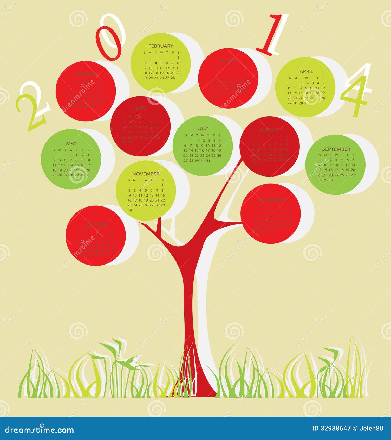 Tree Calendar for 2014 Year Stock Vector - Illustration of september ...
