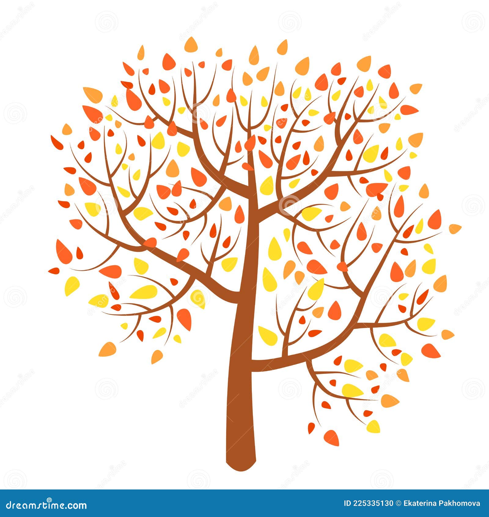 Cartoon Autumn Tree in Flat Style Isolated on White Stock Vector ...