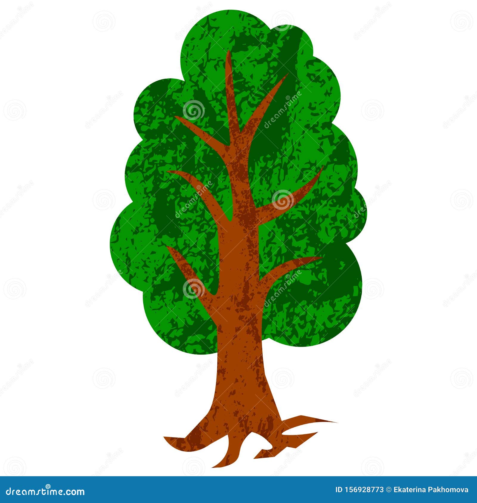 Cartoon Green Grunge Tree Isolated on White Background. Stock Vector ...