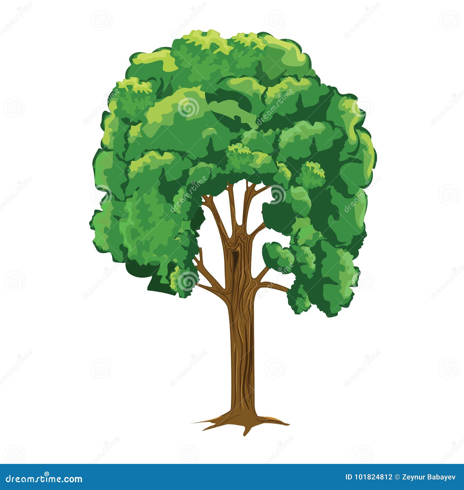 Tree with Cartoon Style but with More Detailed. Flat and Solid Color ...