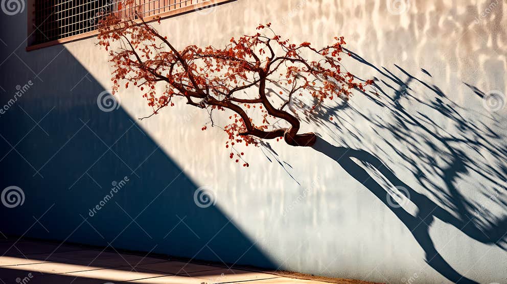 Tree Casting Shadow on Wall with Shadow Cast on it. Generative AI Stock ...