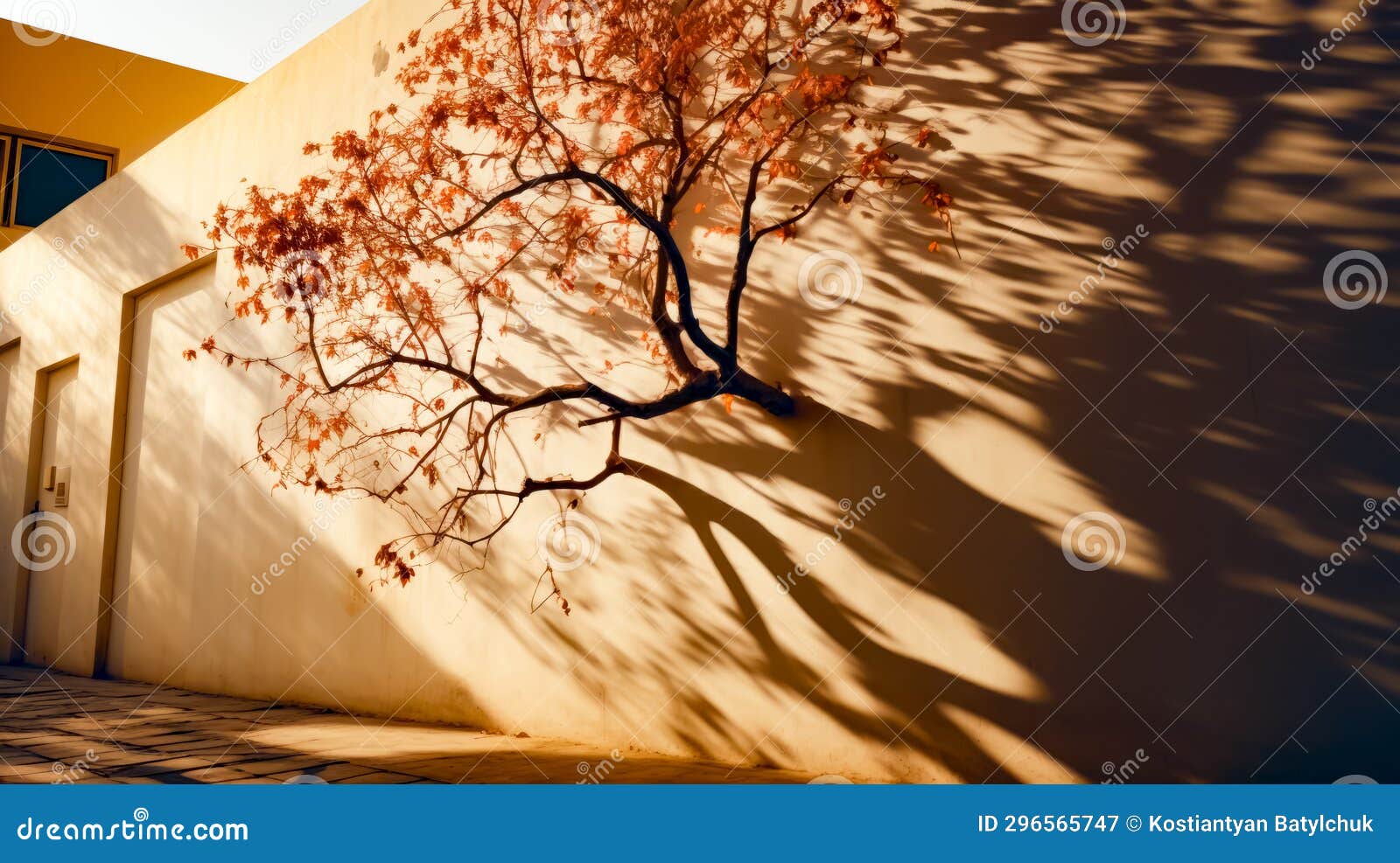 Tree Casts Shadow on Wall with Shadow Cast on it. Generative AI Stock ...