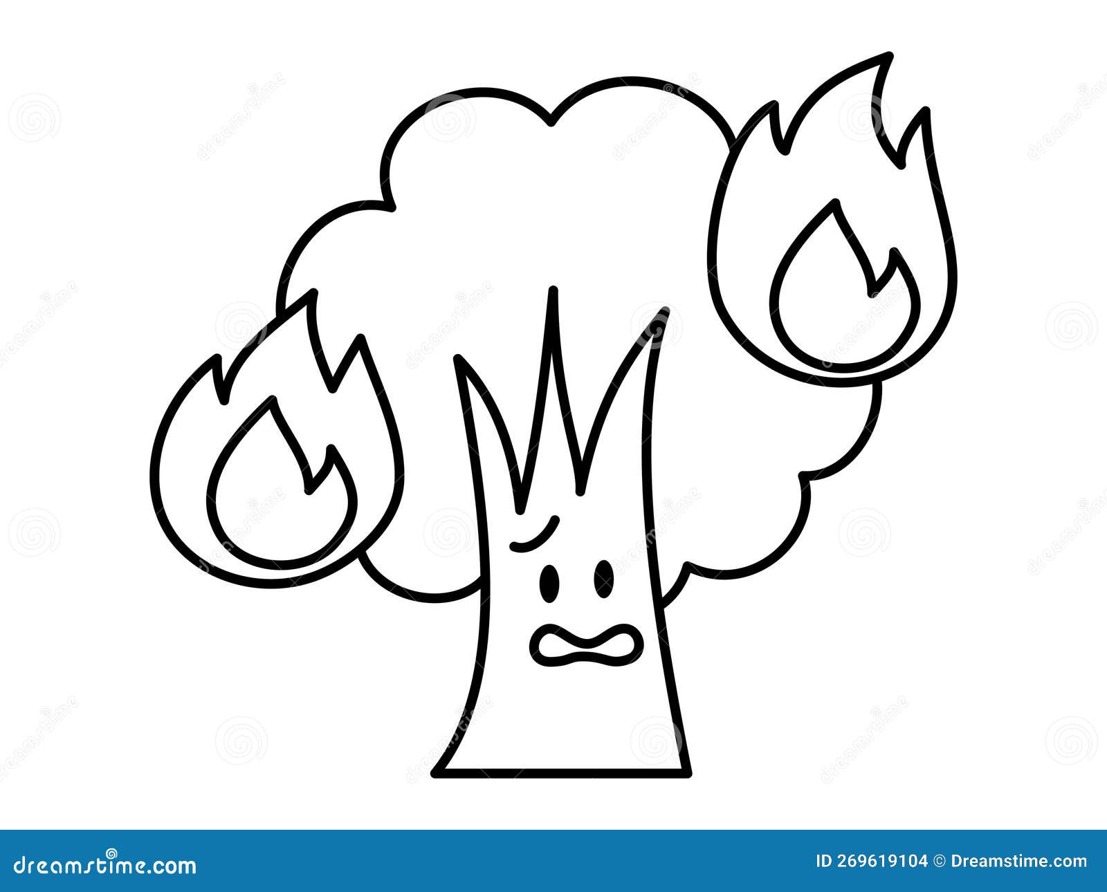 Tree Character Burning in Wildfire. Black and White Line Drawing Stock ...