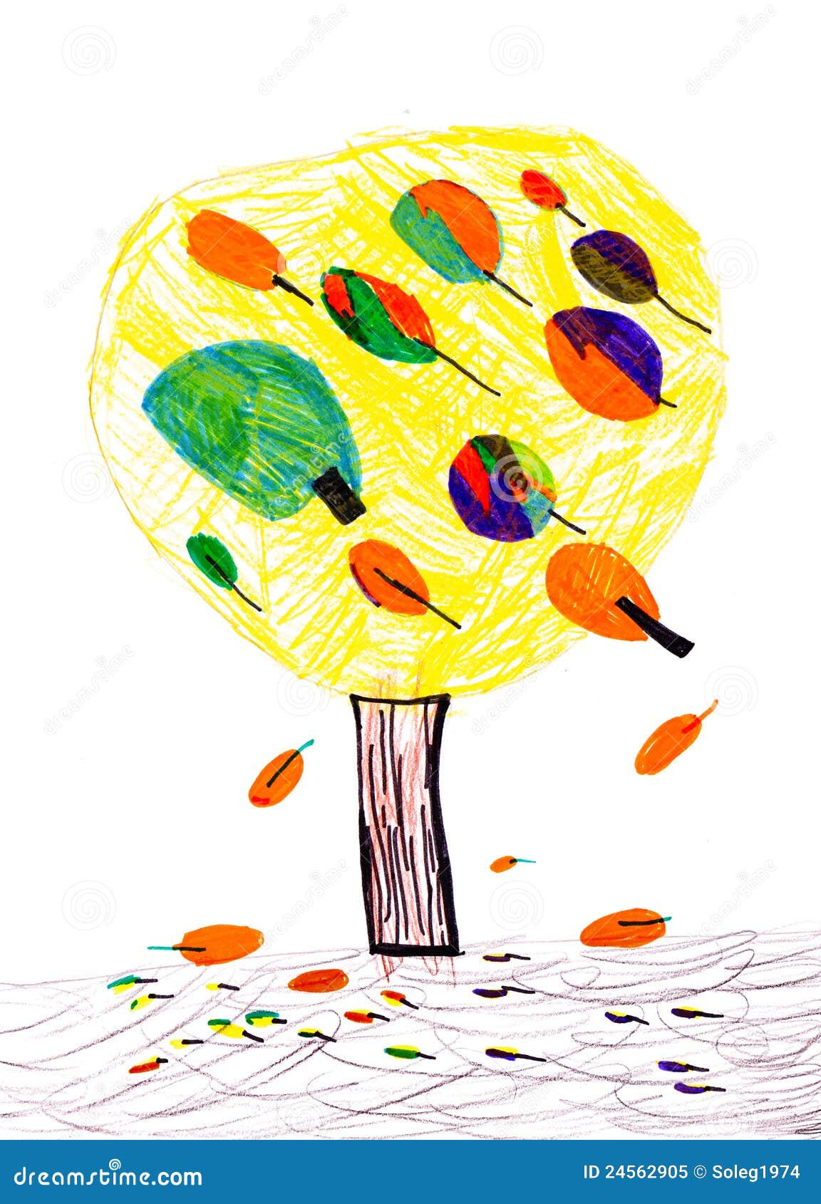 Tree. child s drawing stock illustration. Illustration of meadow - 24562905