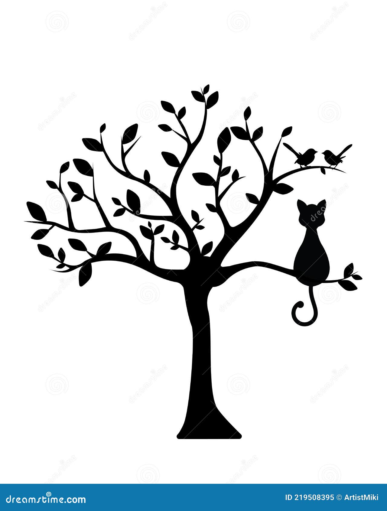 Cat Silhouette on a Tree Illustration, Vector Stock Vector ...