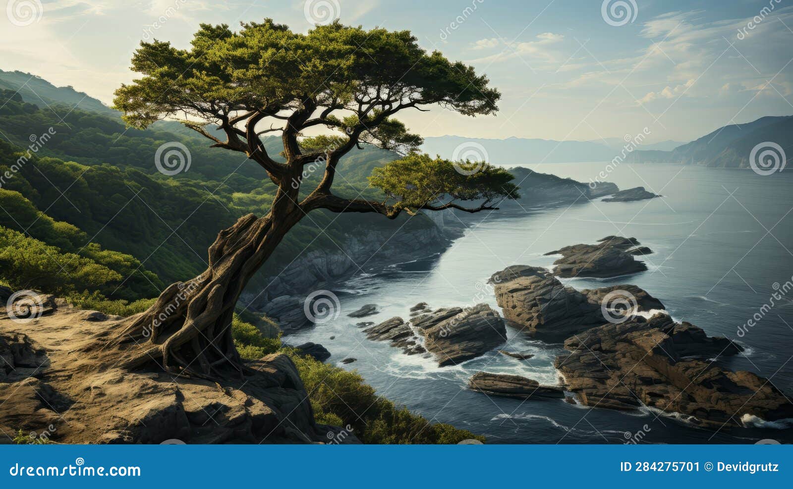 A Tree on a Cliff. Generative AI. Stock Illustration - Illustration of ...