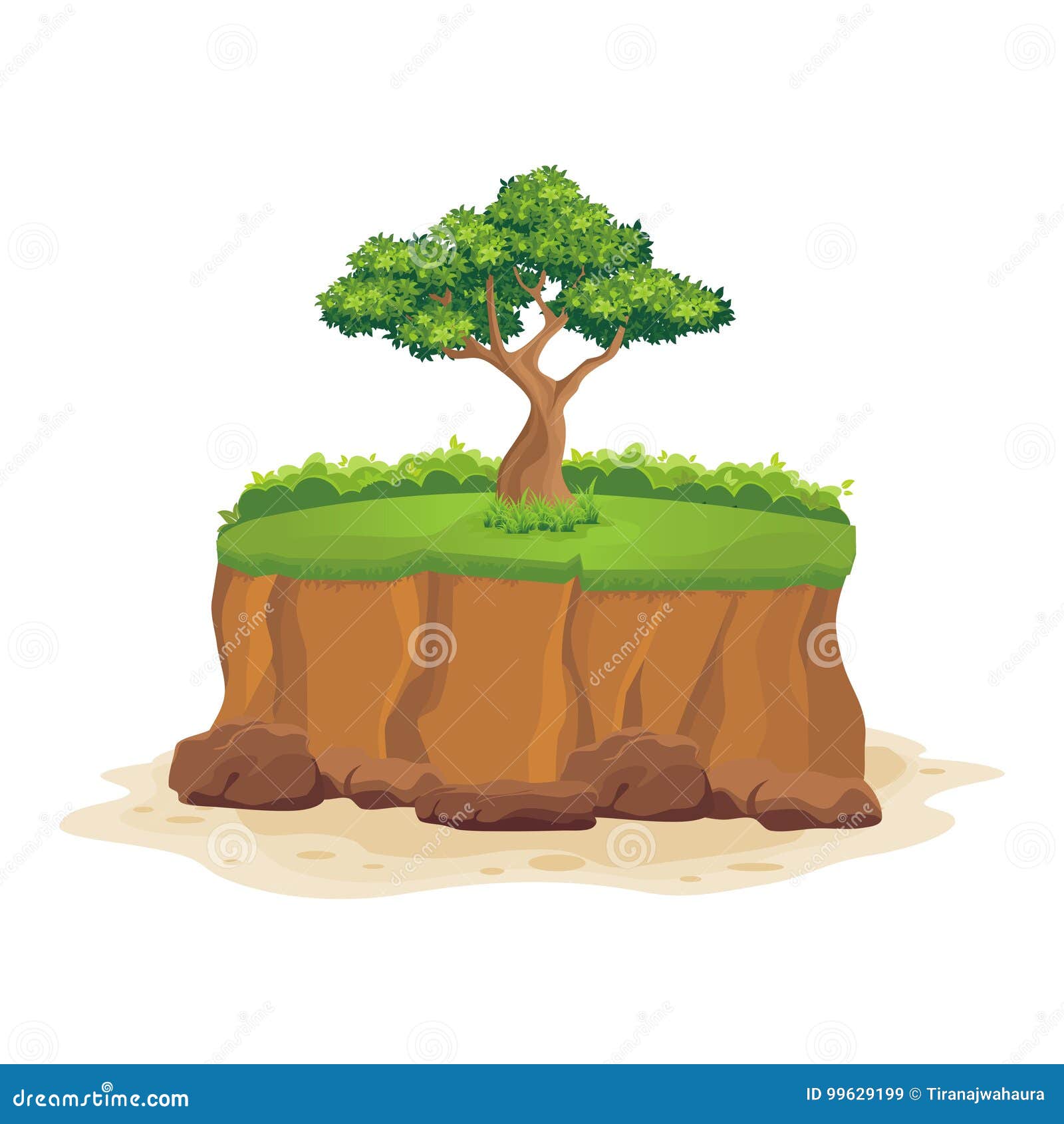 Tree on the cliff stock vector. Illustration of morning - 99629199