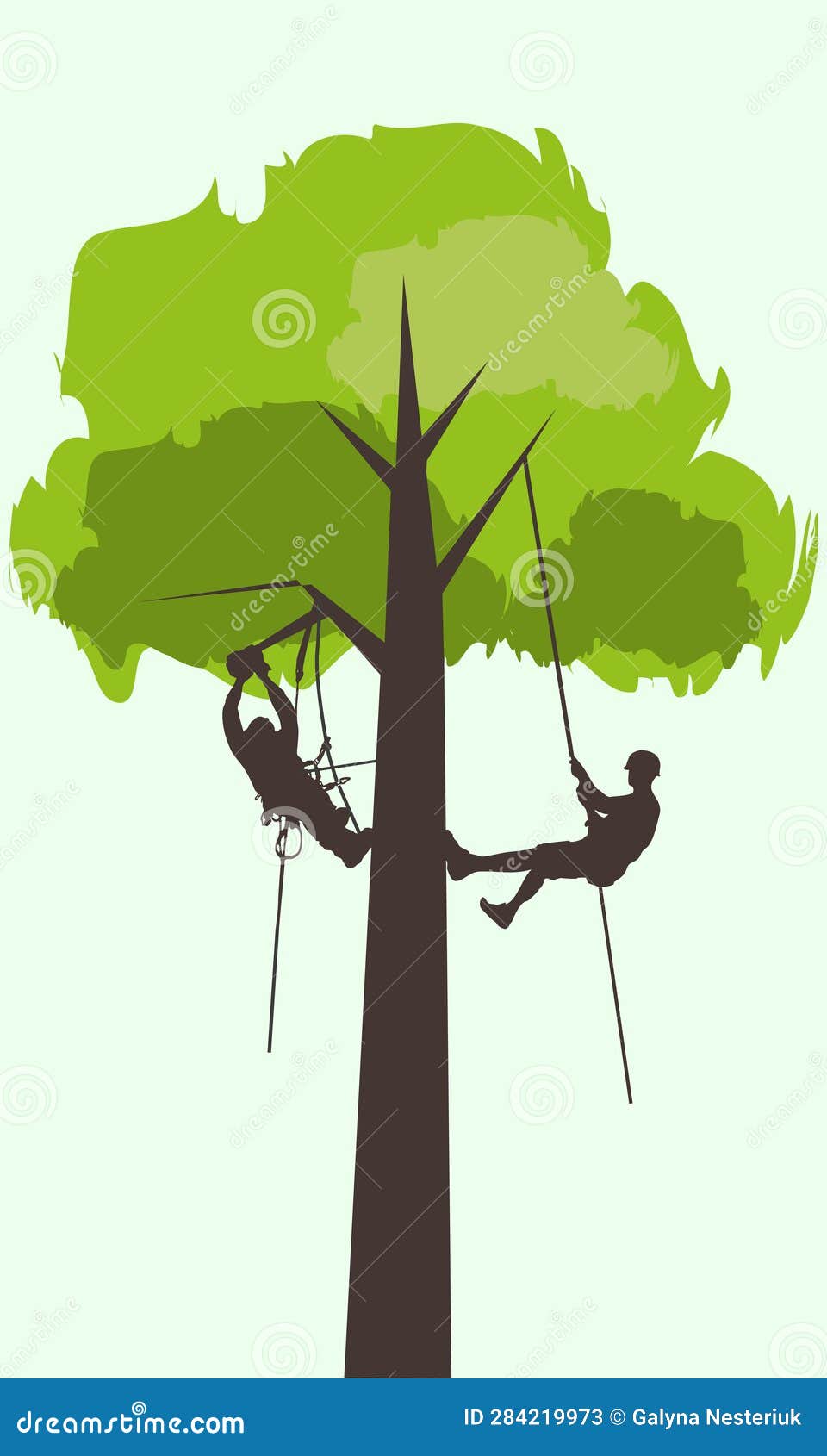 Tree Climbers Hanging on the Tree Branches Stock Vector - Illustration ...