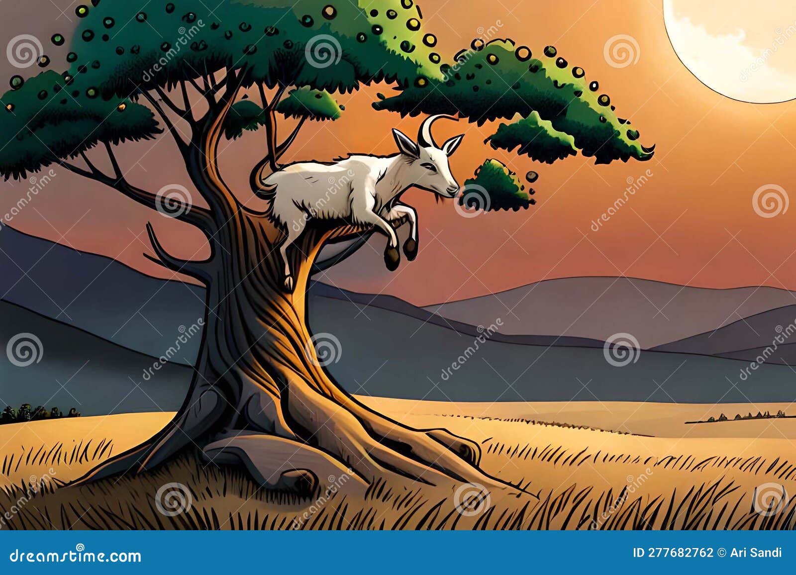 A Tree Climbing Goat in the Afternoon is Up in a Tree Alone Evening ...