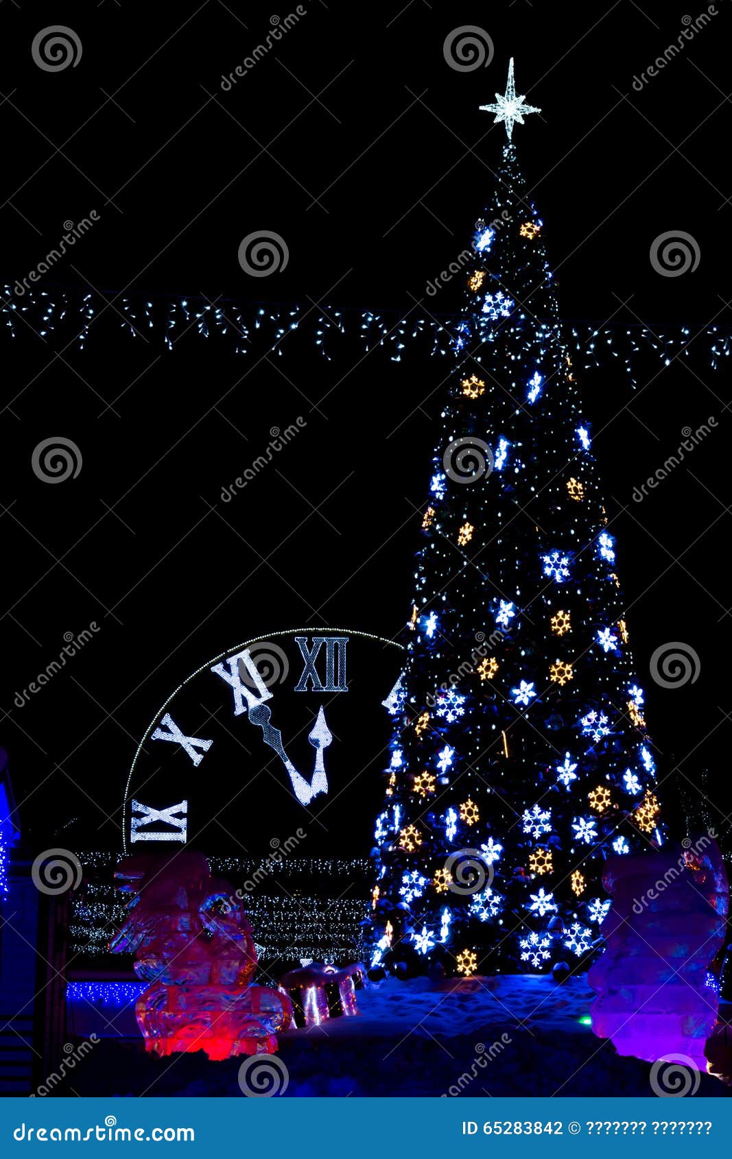 Tree with clock stock photo. Image of christmas, design - 65283842