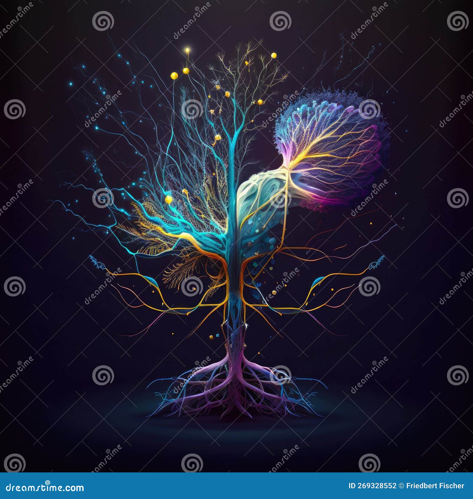 Tree, Cloud of Dots and Lines in Shape of Biological Nervous System ...