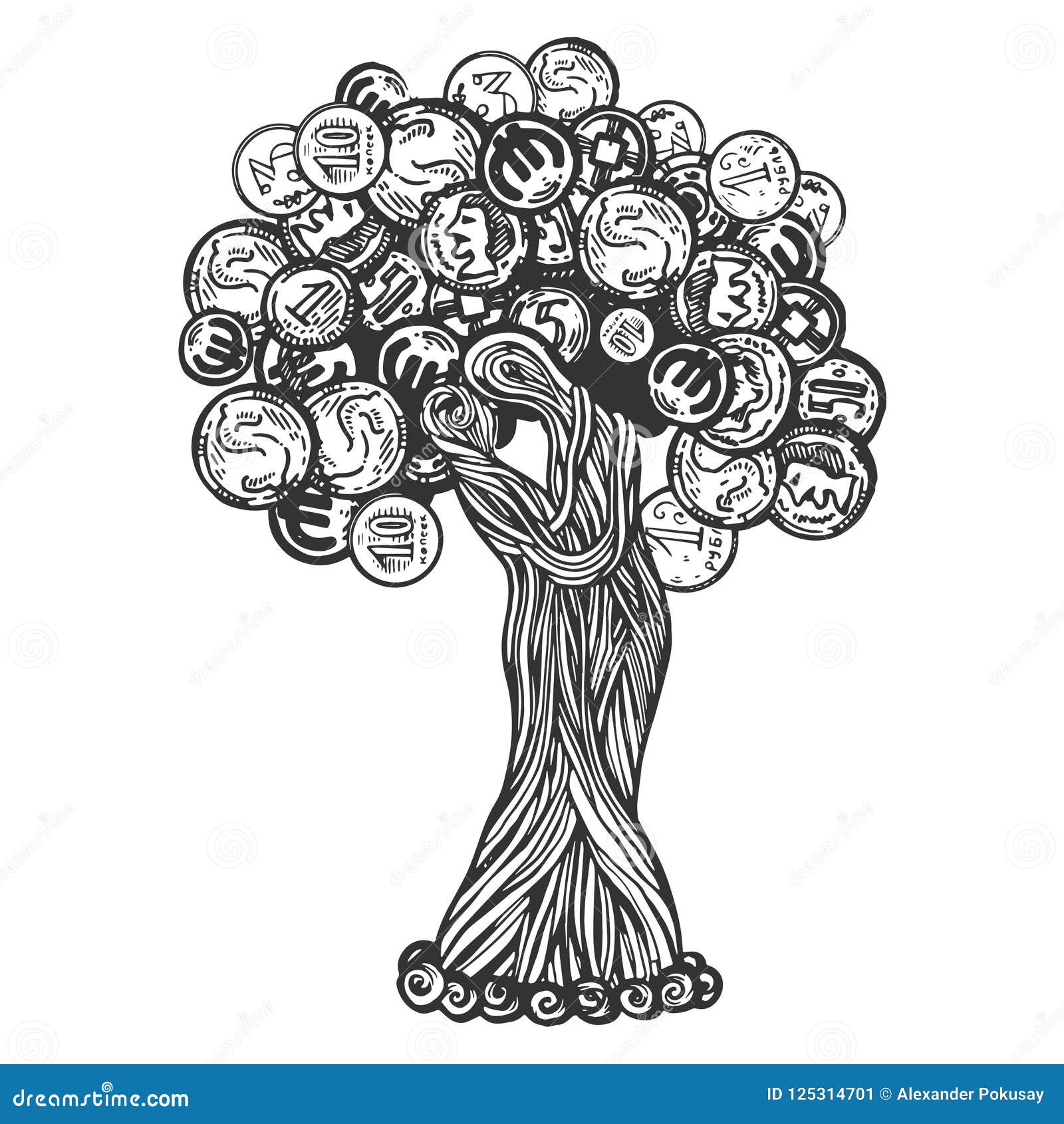 Tree with Coins Engraving Vector Stock Vector - Illustration of retro ...