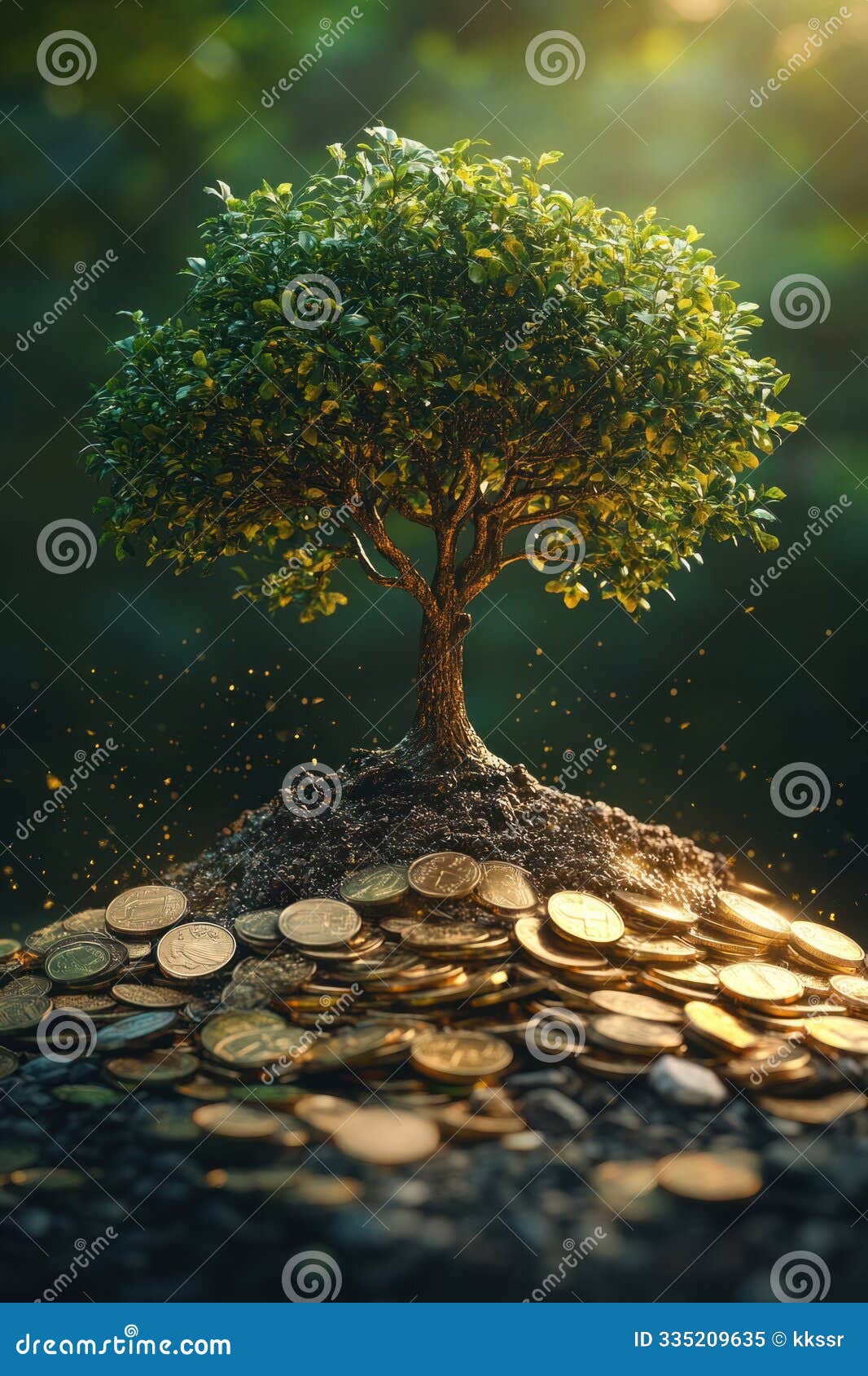 Tree and Coins, a Tree Grows from a Pile of Coins, Representing Wealth ...