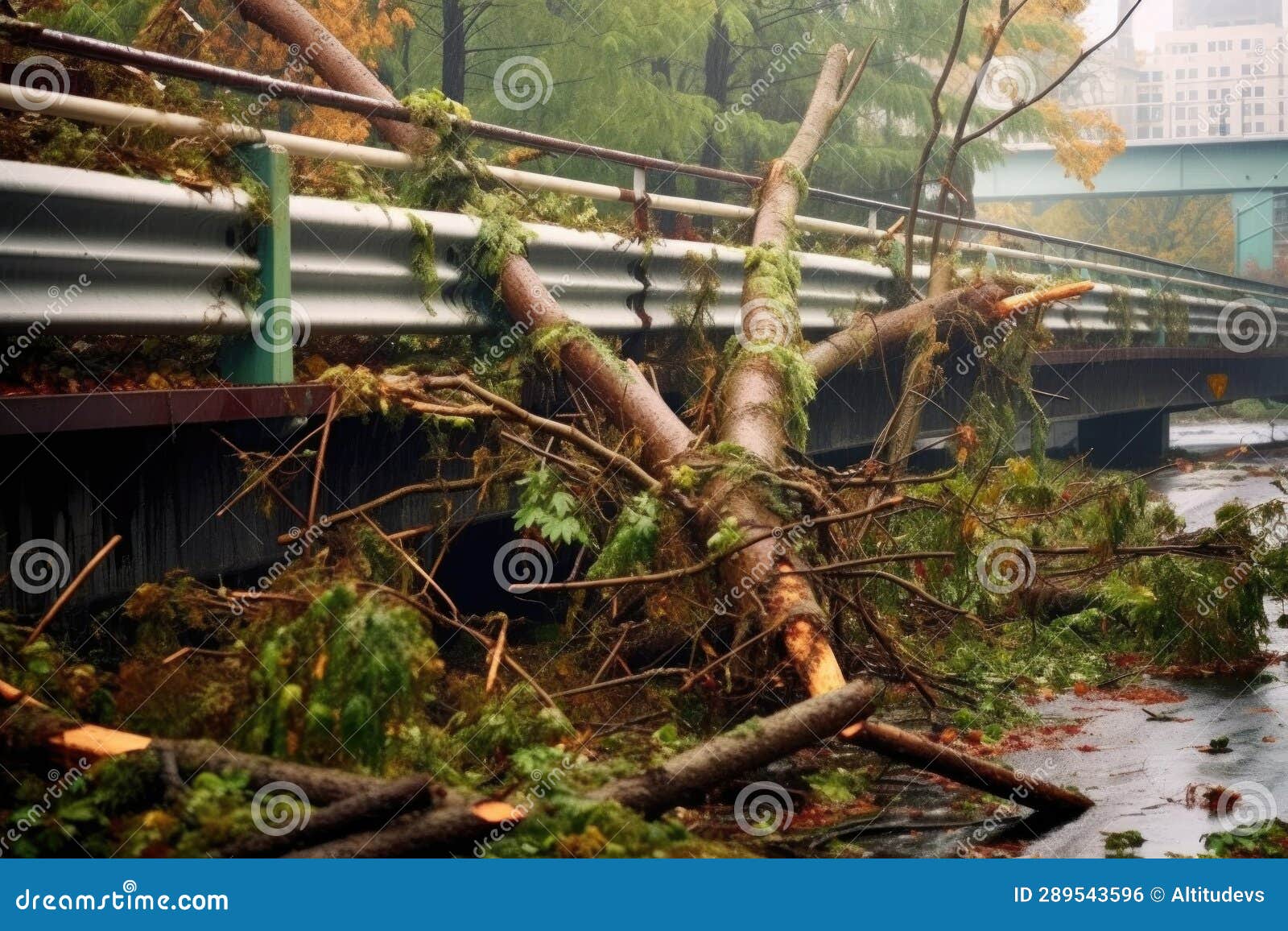 Tree Collapse on a Bridge, Causing a Traffic Jam Stock Photo - Image of ...