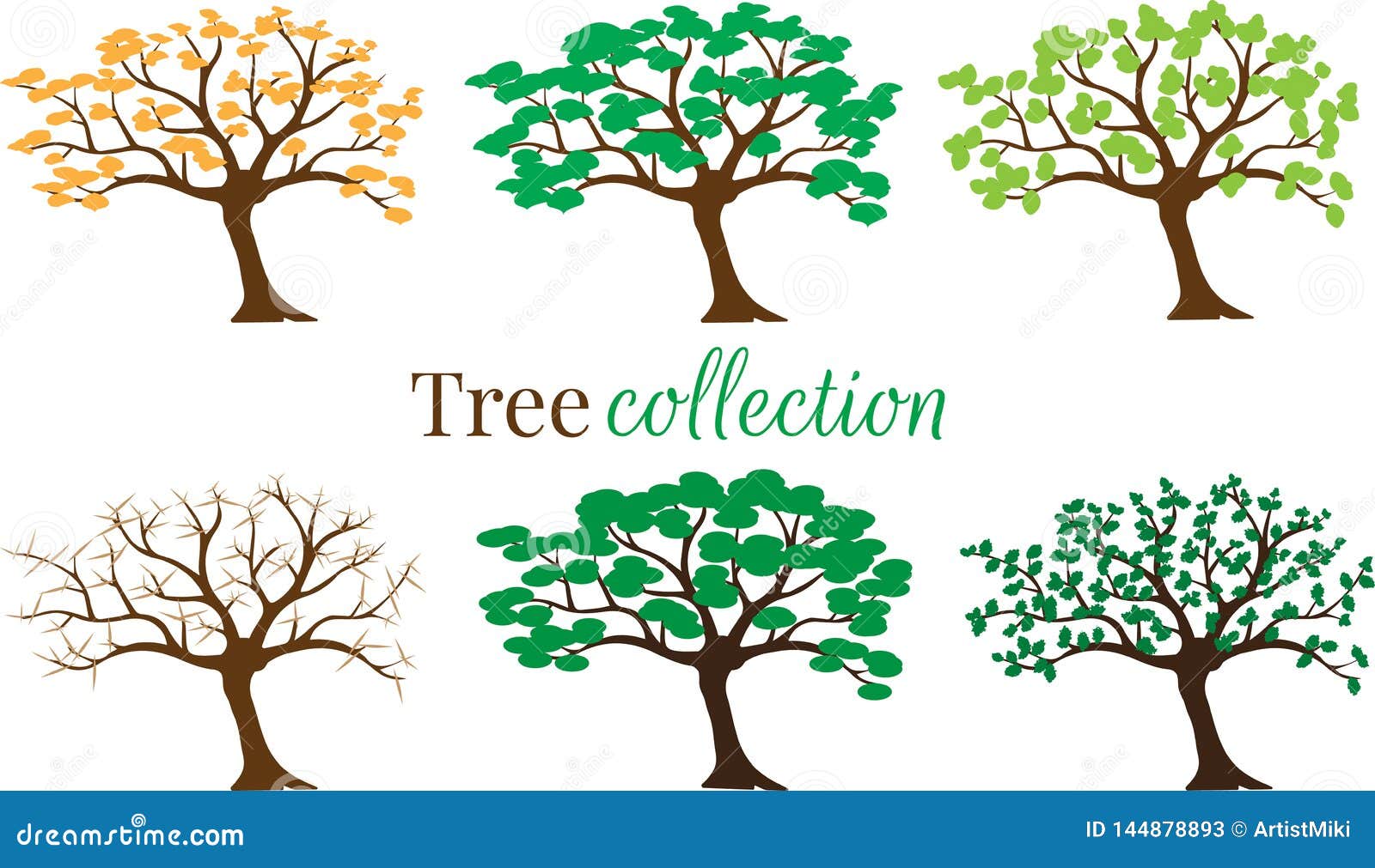 Tree Collection Vector Isolated on White Background, Set with Six Trees ...