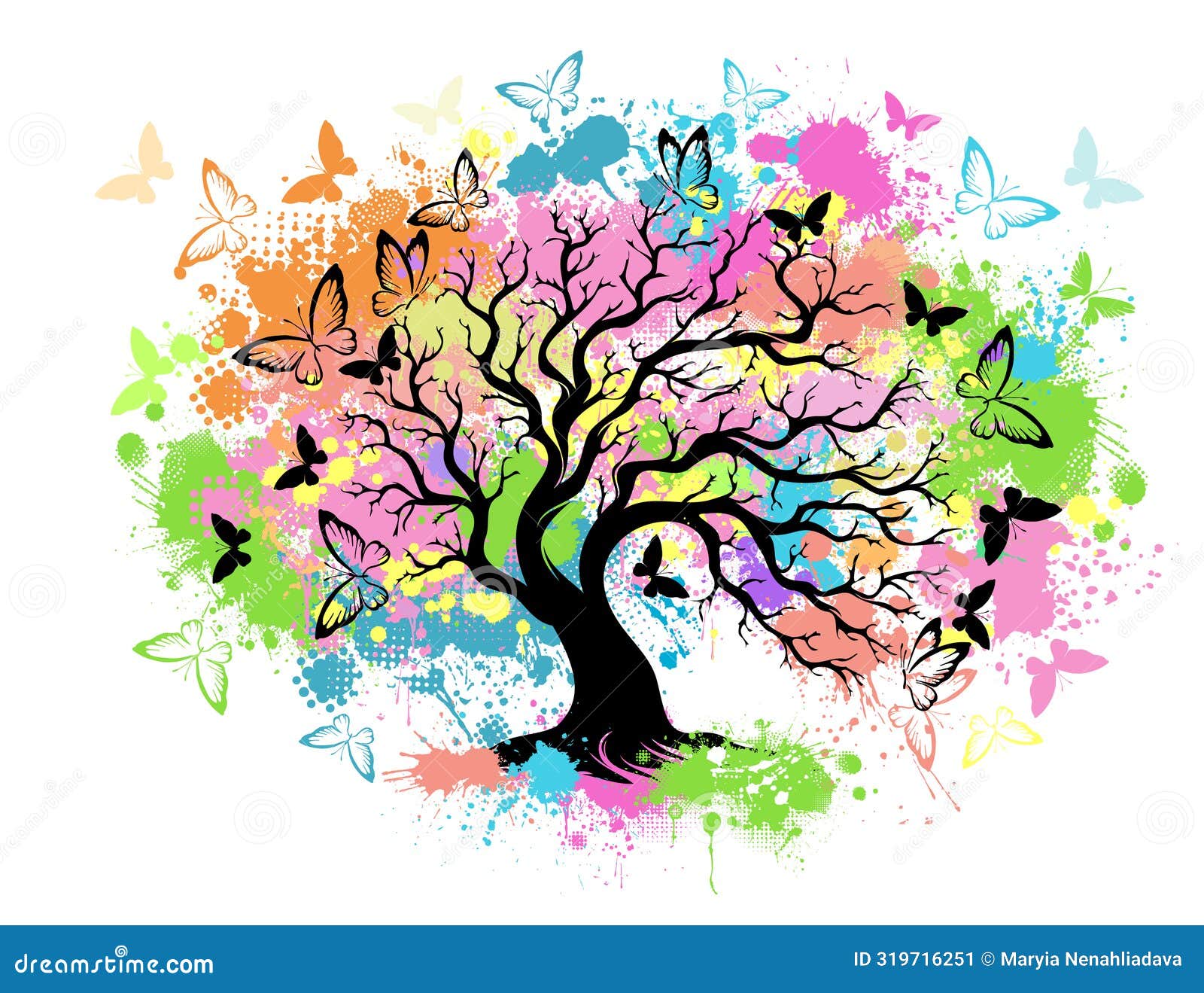 Tree with Colored Butterflies . Hand Drawing Stock Vector ...
