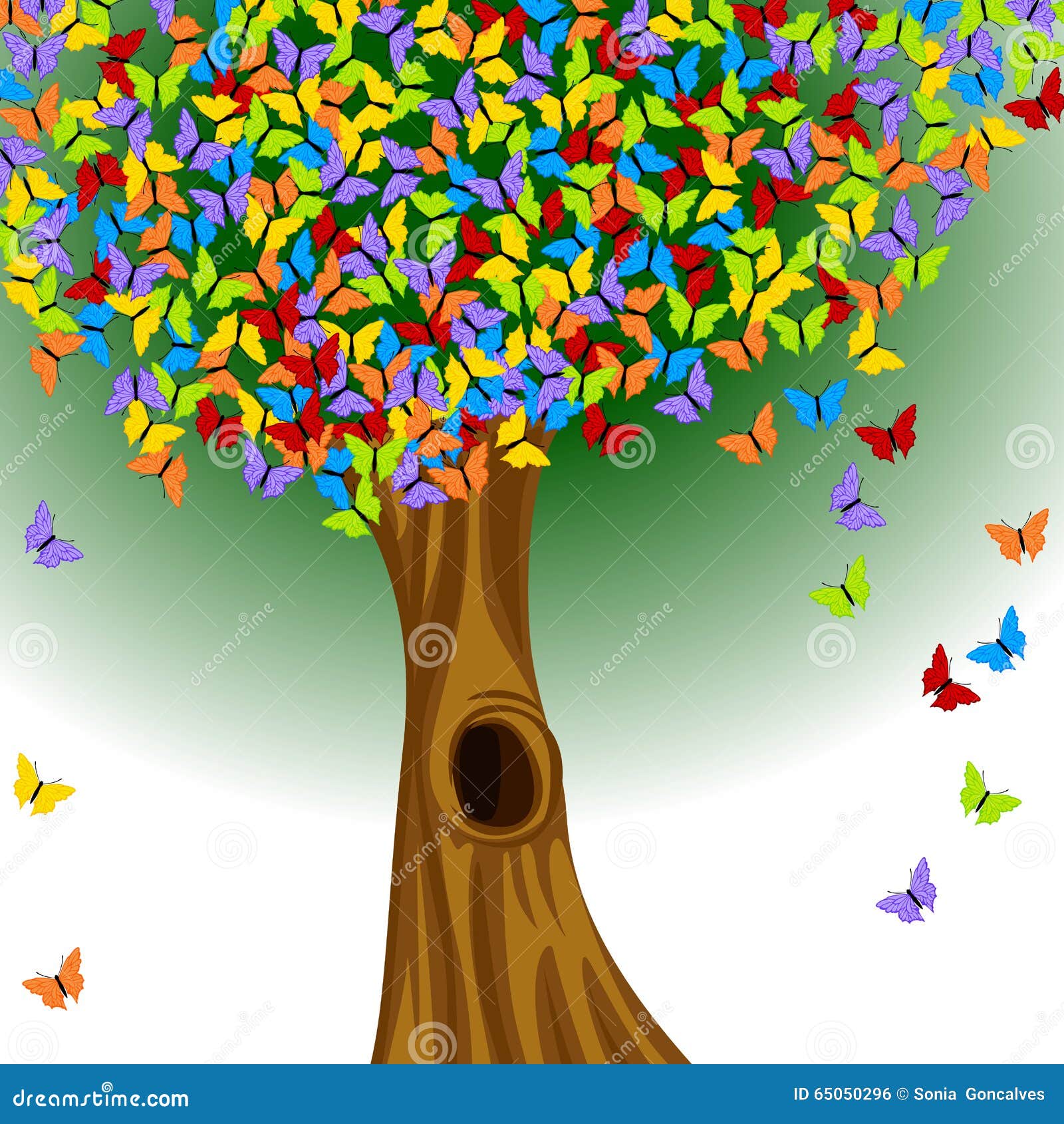 Tree with Colored Butterflies Stock Vector - Illustration of season ...