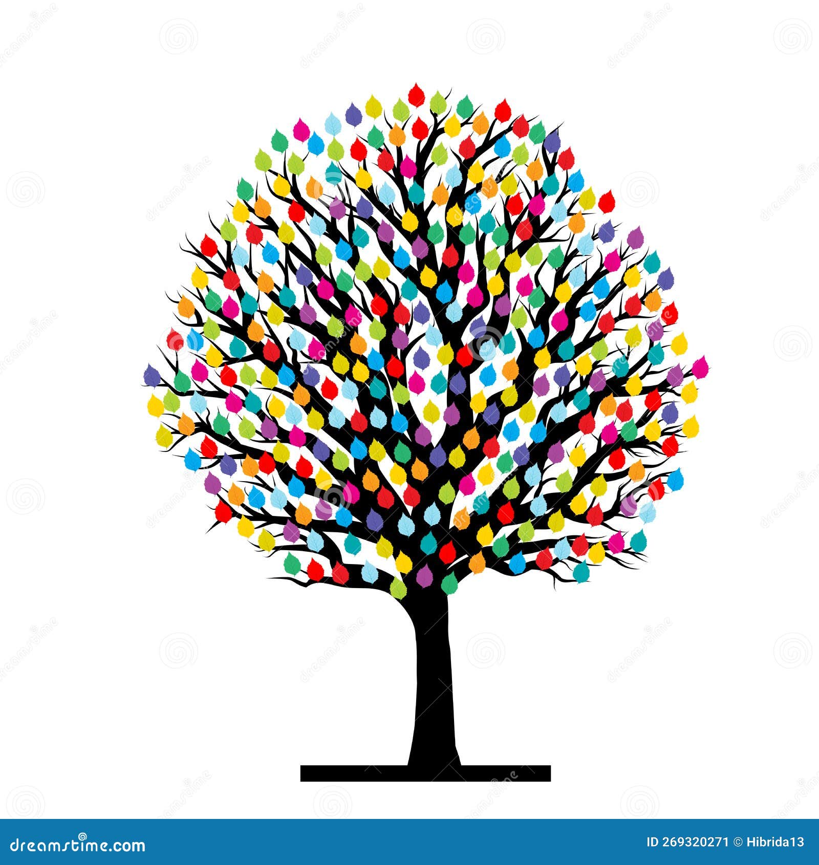 Tree with Colored Leaves Isolated on White Background Stock Vector ...