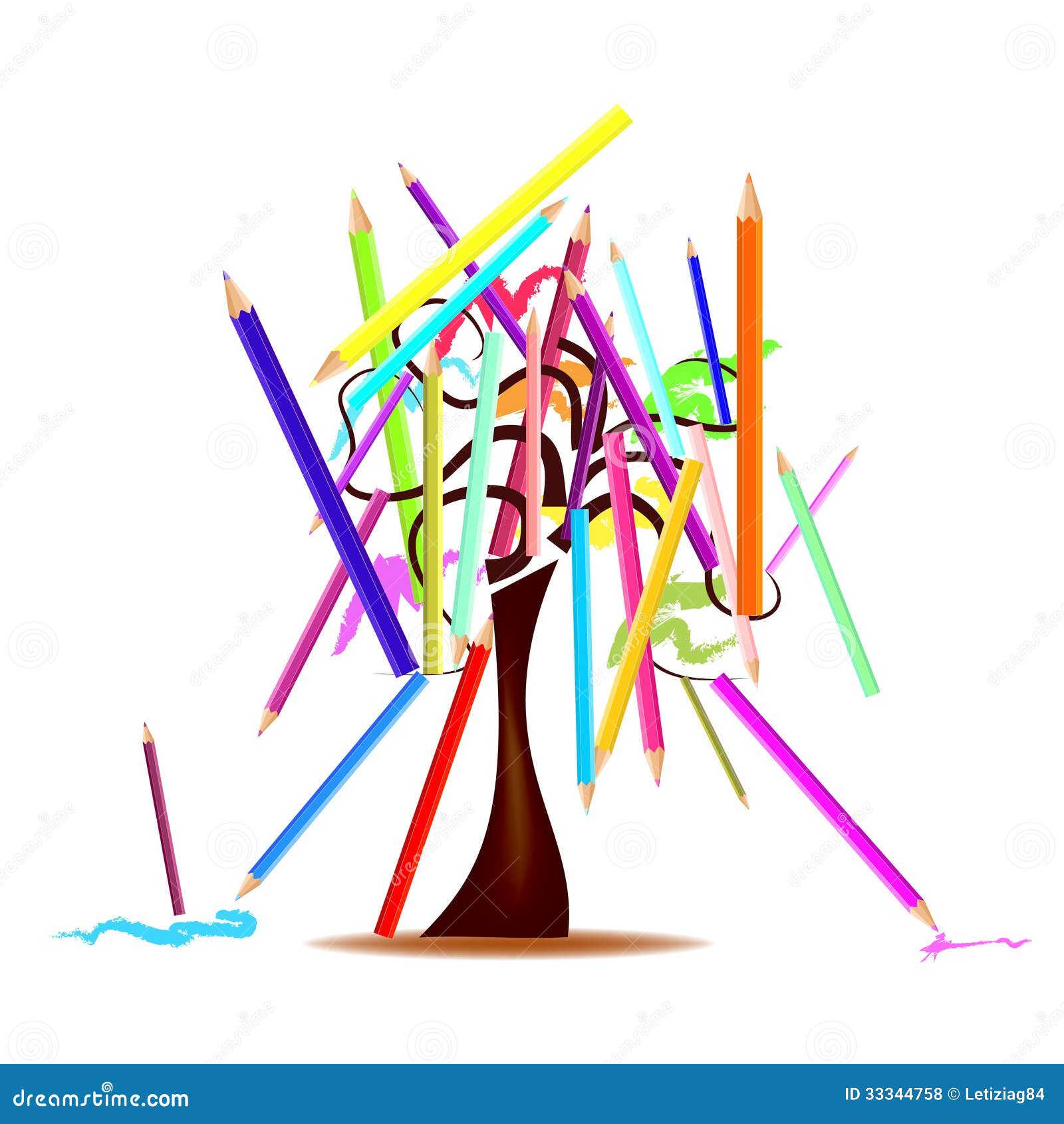 Tree with colored pencils stock vector. Illustration of abstract - 33344758