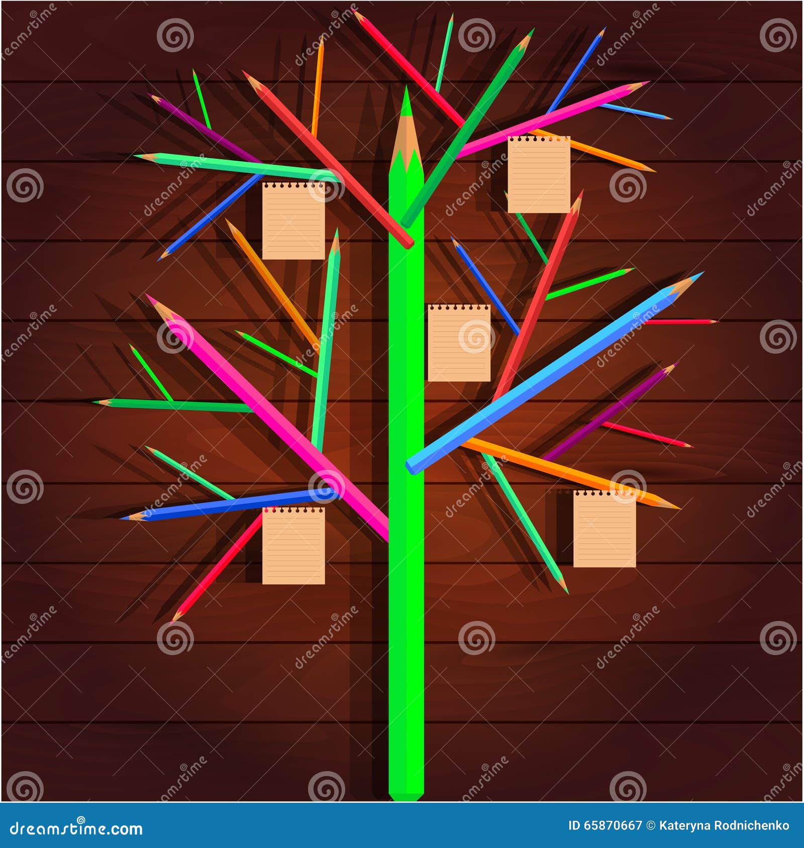 Tree of colored pencils stock vector. Illustration of turquoise - 65870667