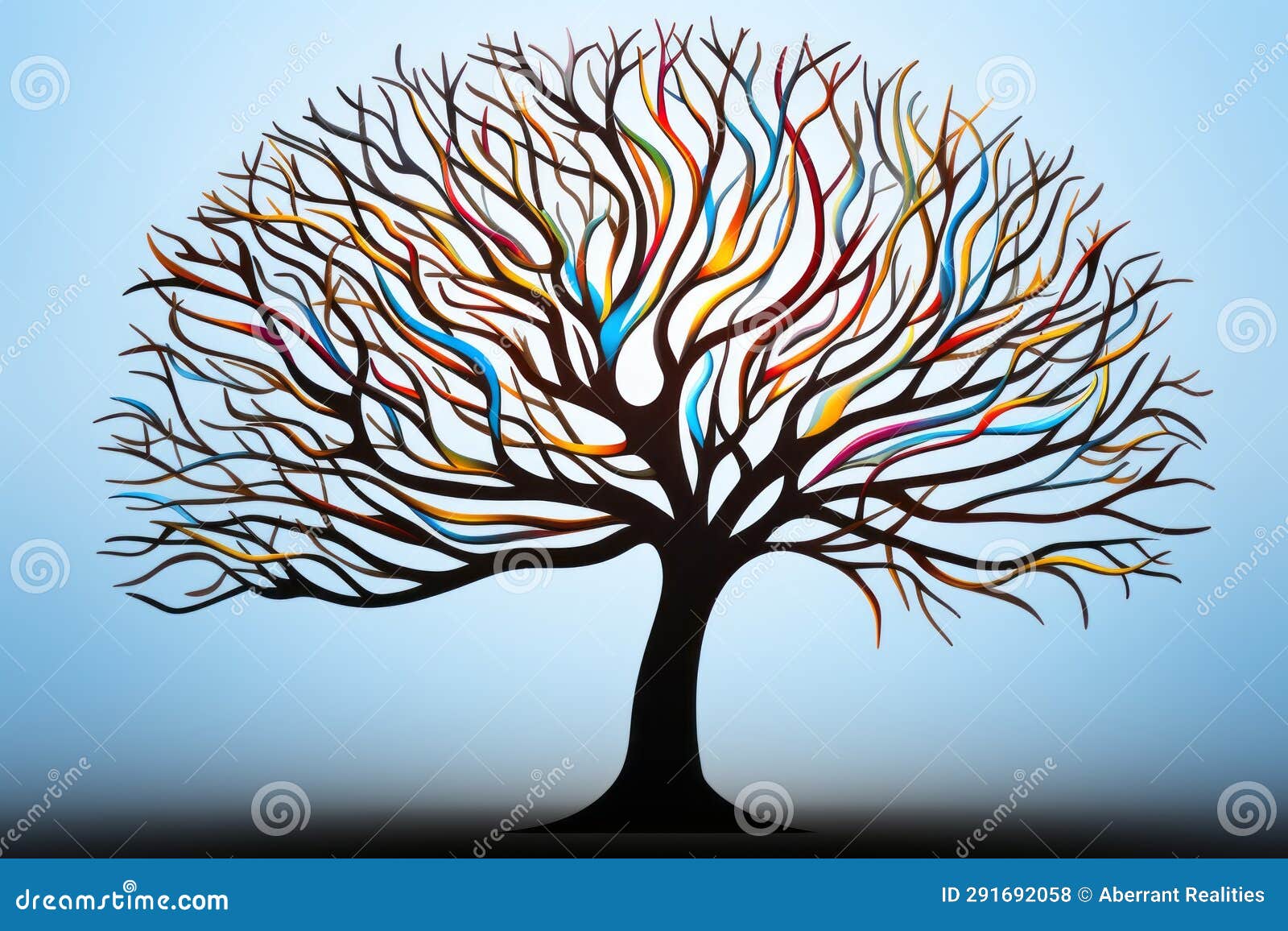 A Tree with Colorful Branches on a Blue Background Stock Illustration ...