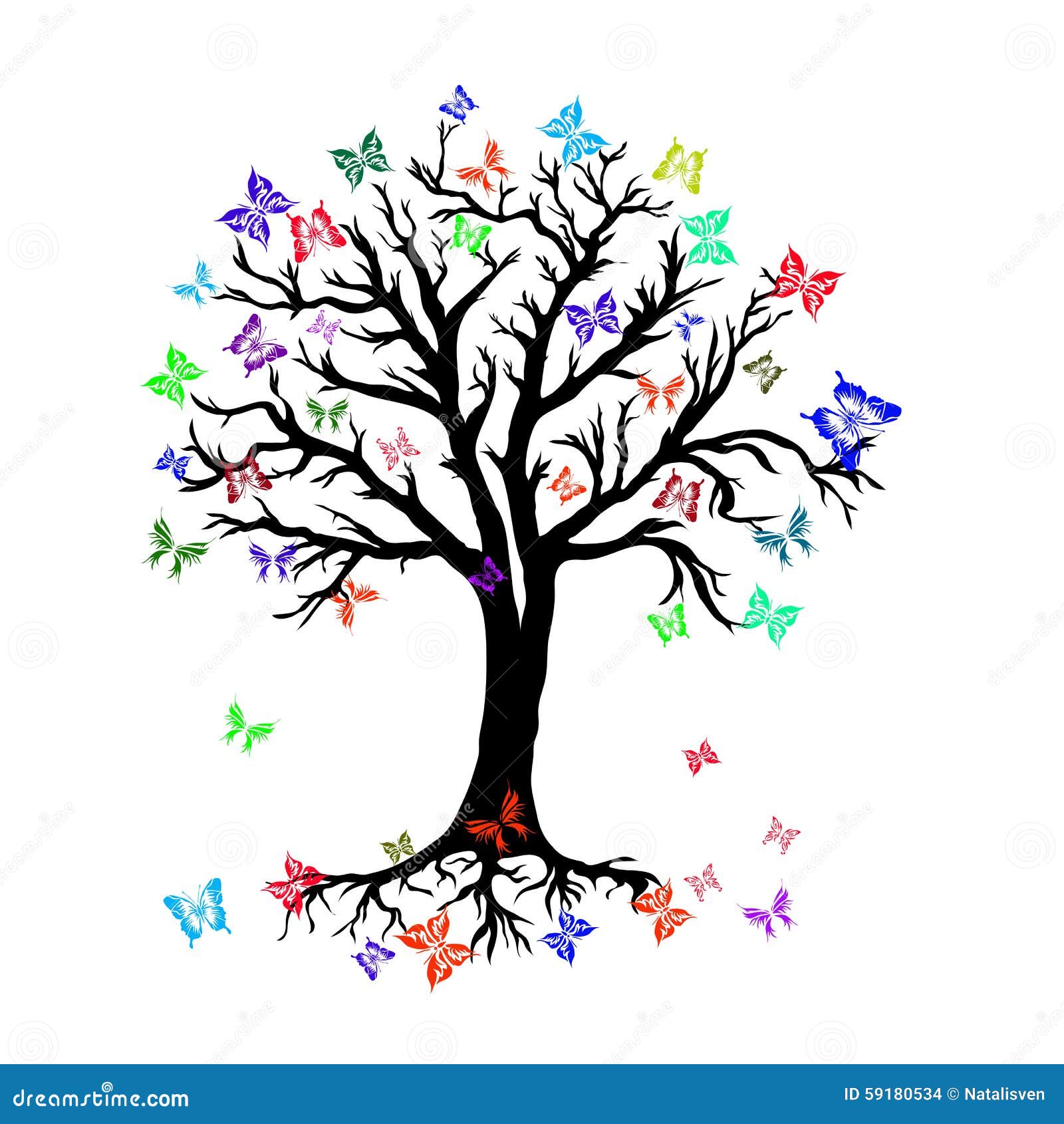 Tree with Colorful Butterflies Stock Vector - Illustration of tree ...