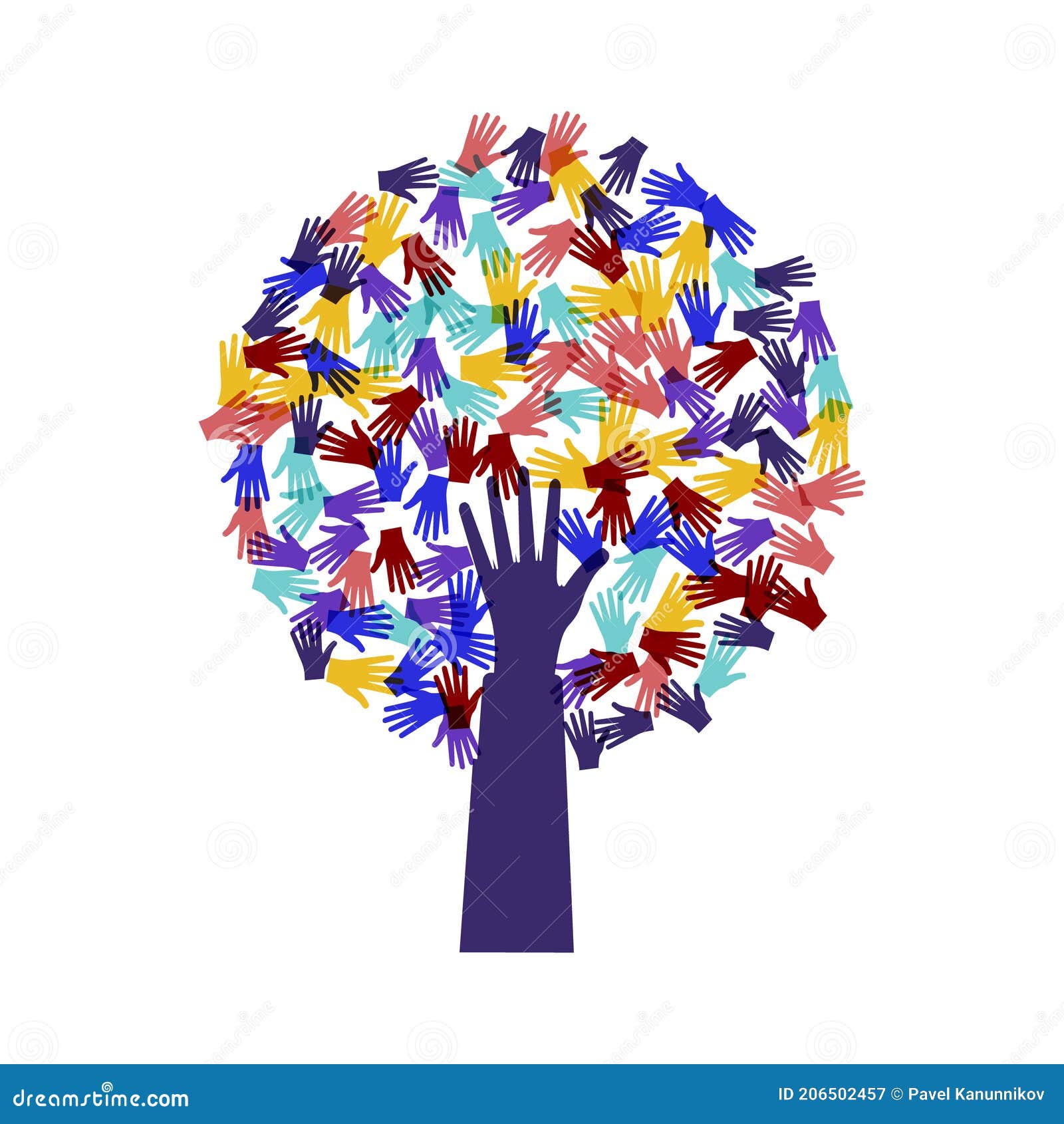 Tree with Colorful Human Hands Together. Stock Illustration ... Tree with Colorful Human Hands Together. Stock Illustration ...