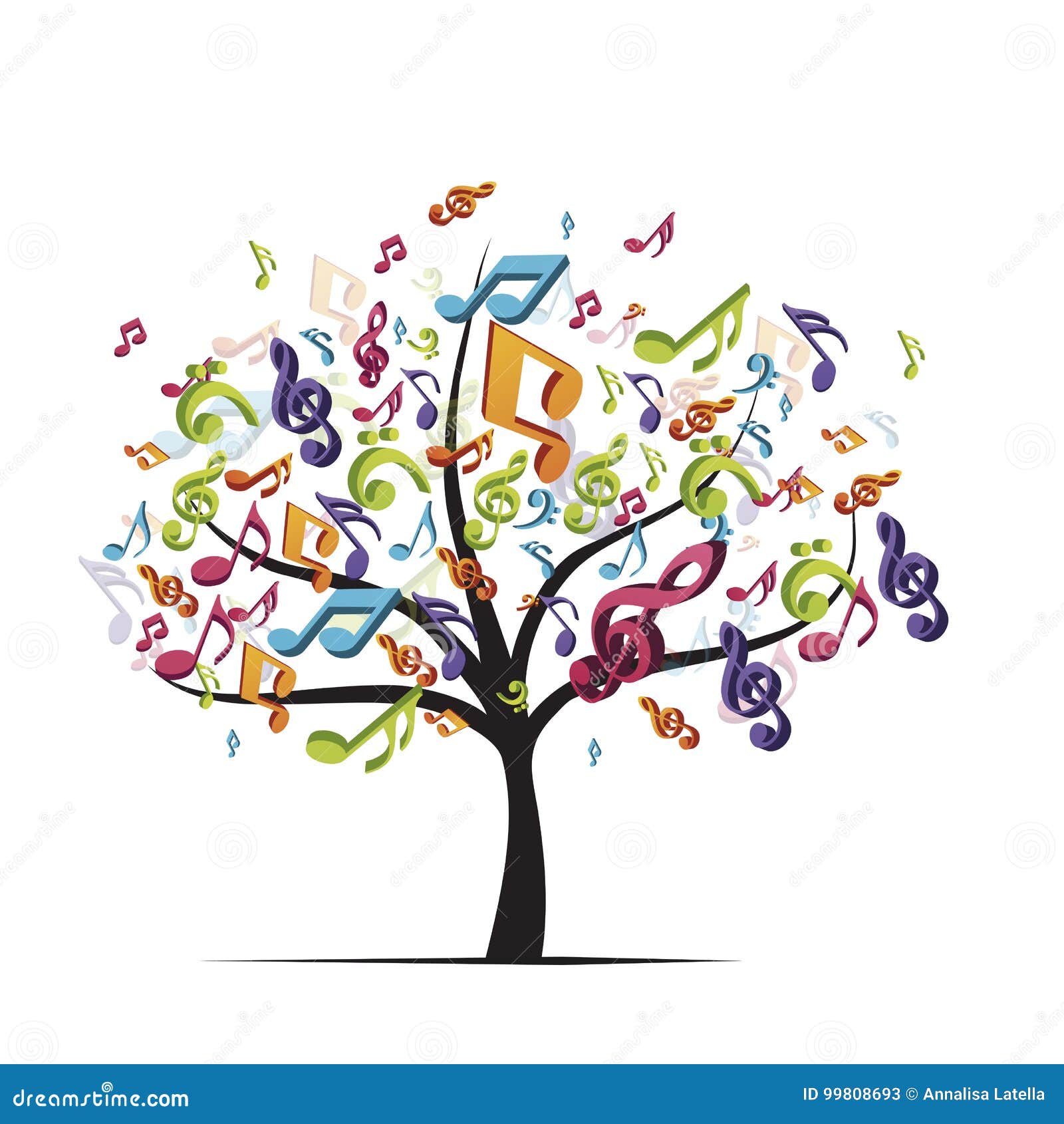 Tree with Colorful Music Notes Stock Illustration - Illustration of ...