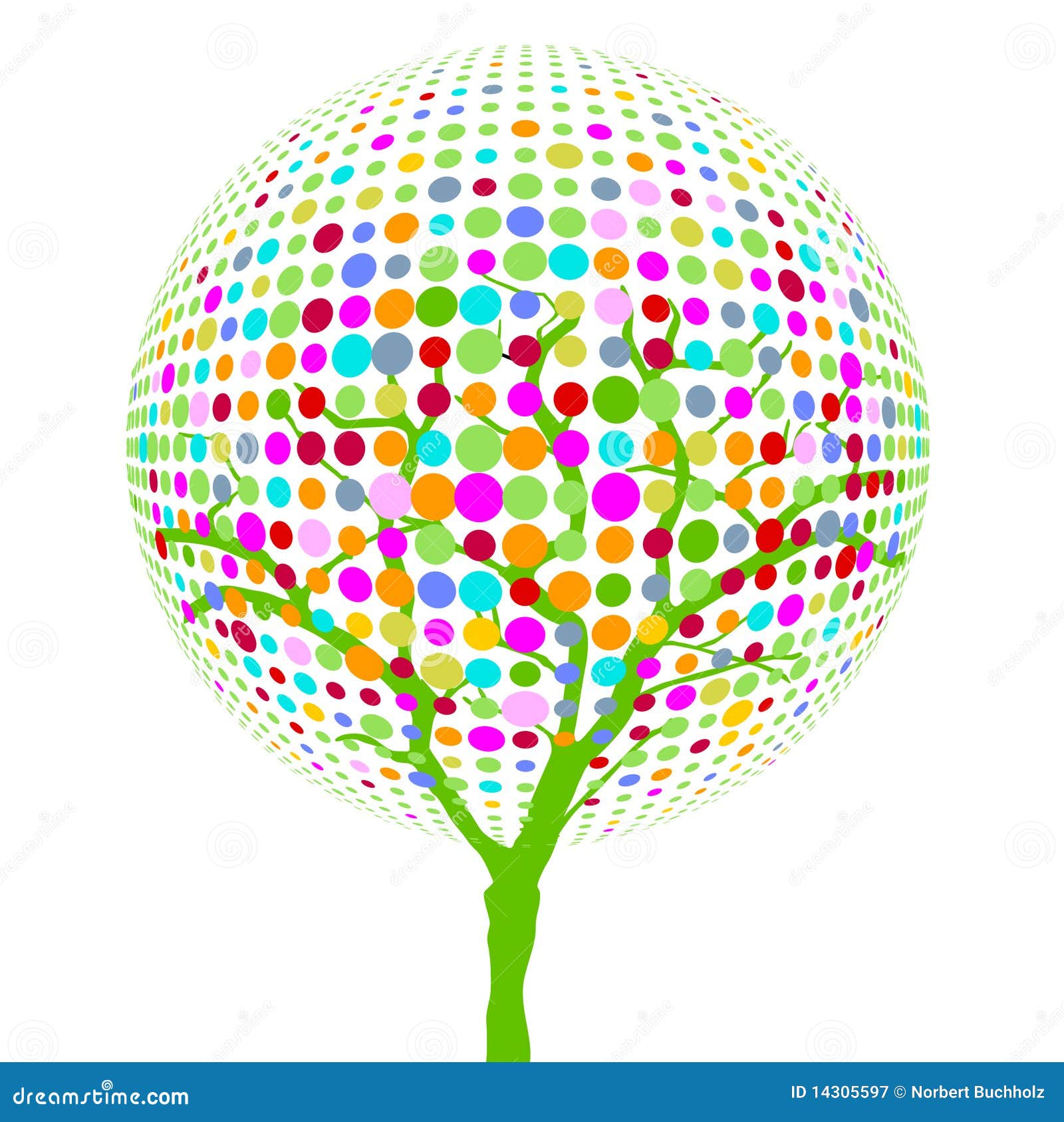 Tree and colorful points stock illustration. Illustration of gardener ...