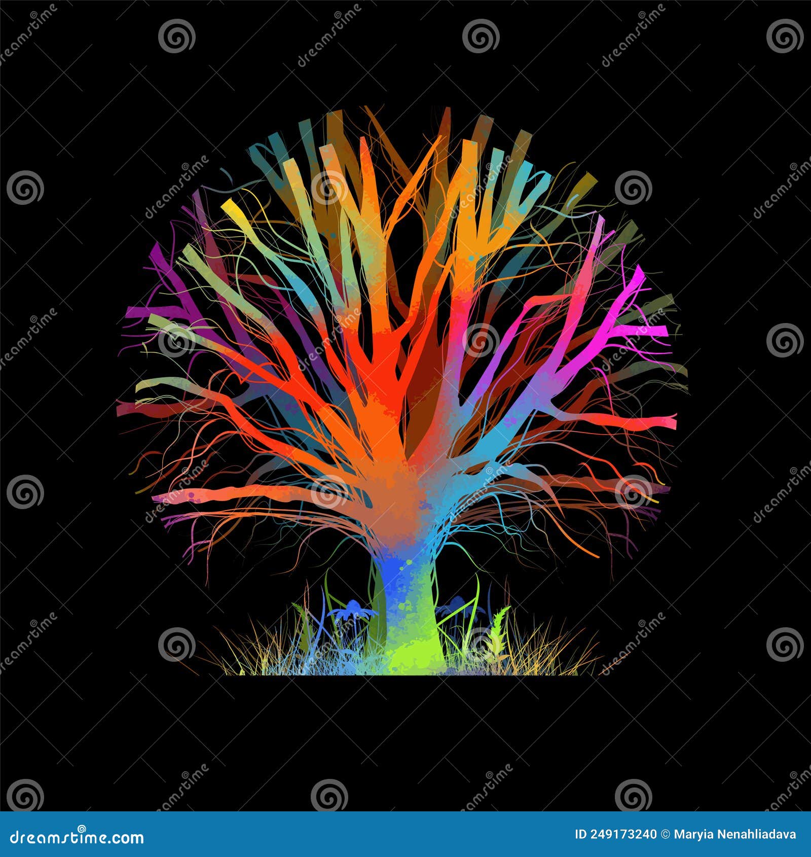 Tree Colorful Silhouette Logo. Magic Rainbow Tree on a Black Background ...