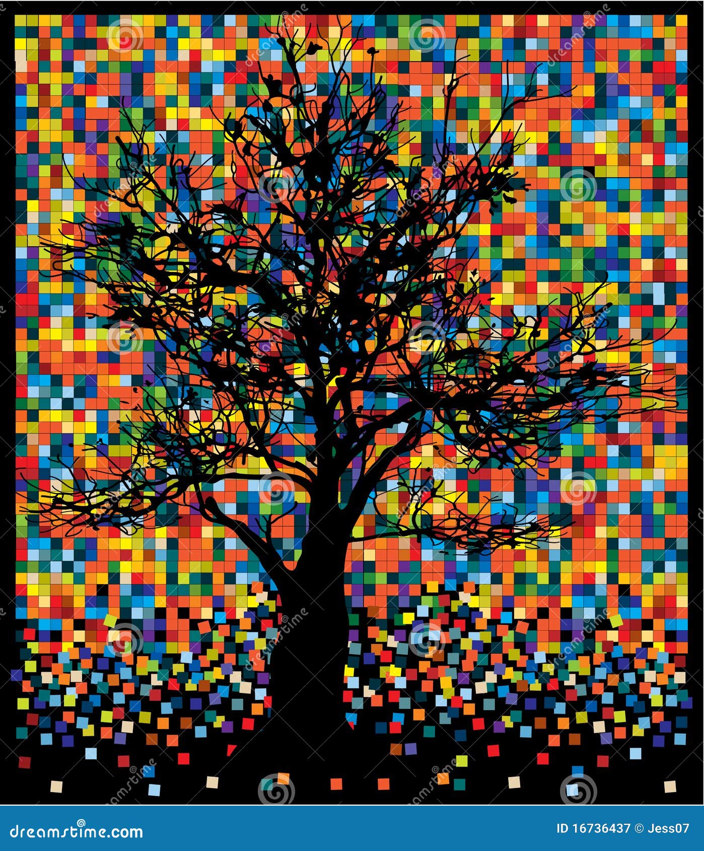 Tree on colorful squares stock illustration. Illustration of jungle ...