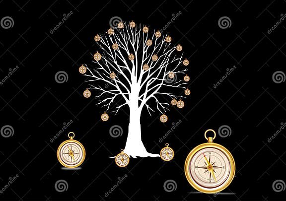 Tree with compasses stock vector. Illustration of leaves - 17038514